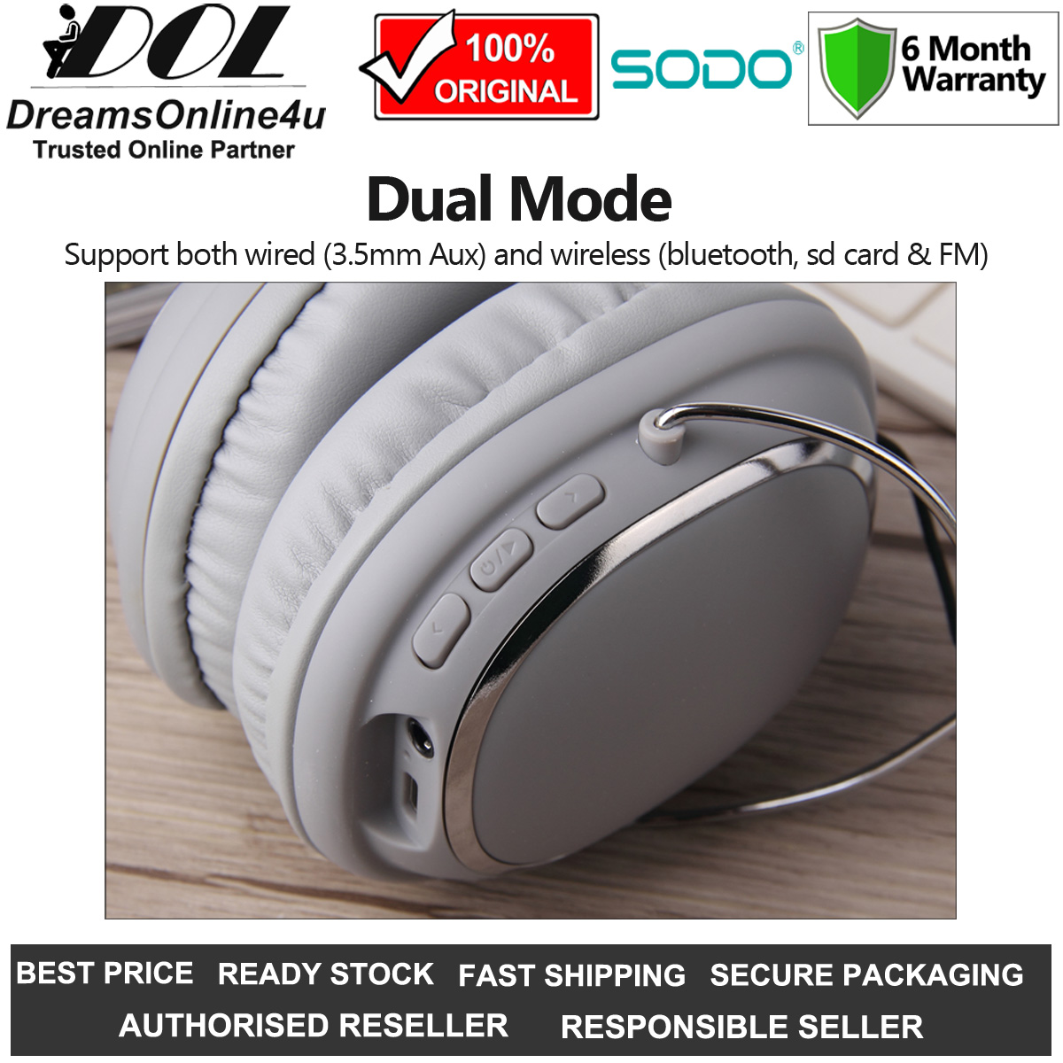 SODO SD-1004 Powerful Bass Crystal Clear Vocal Bluetooth 5 Wired Wireless Headphone AUX TF Card ...
