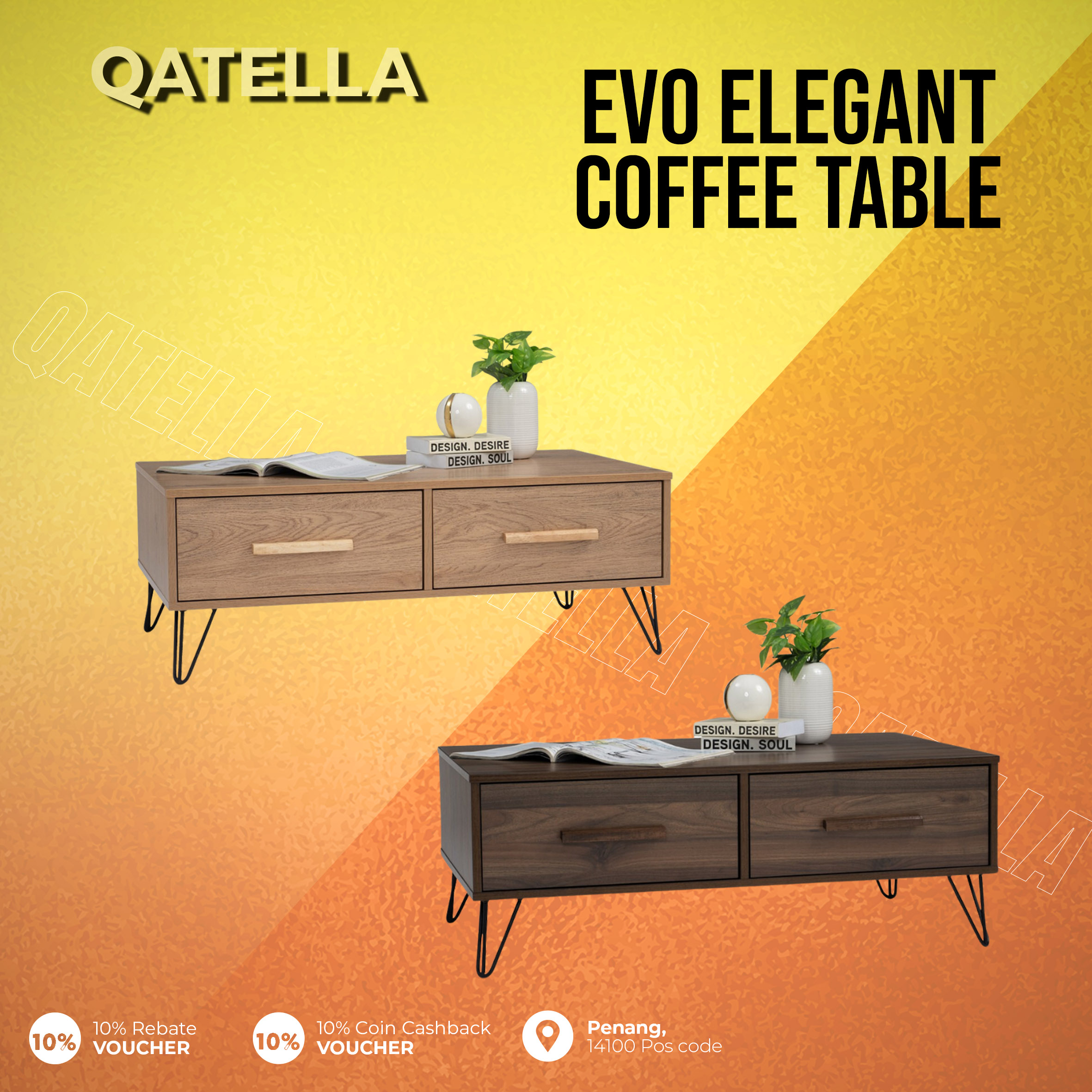 Qatella - EVO Coffee Table / Meja Kopi / Wooden Coffee Table / Meja ...