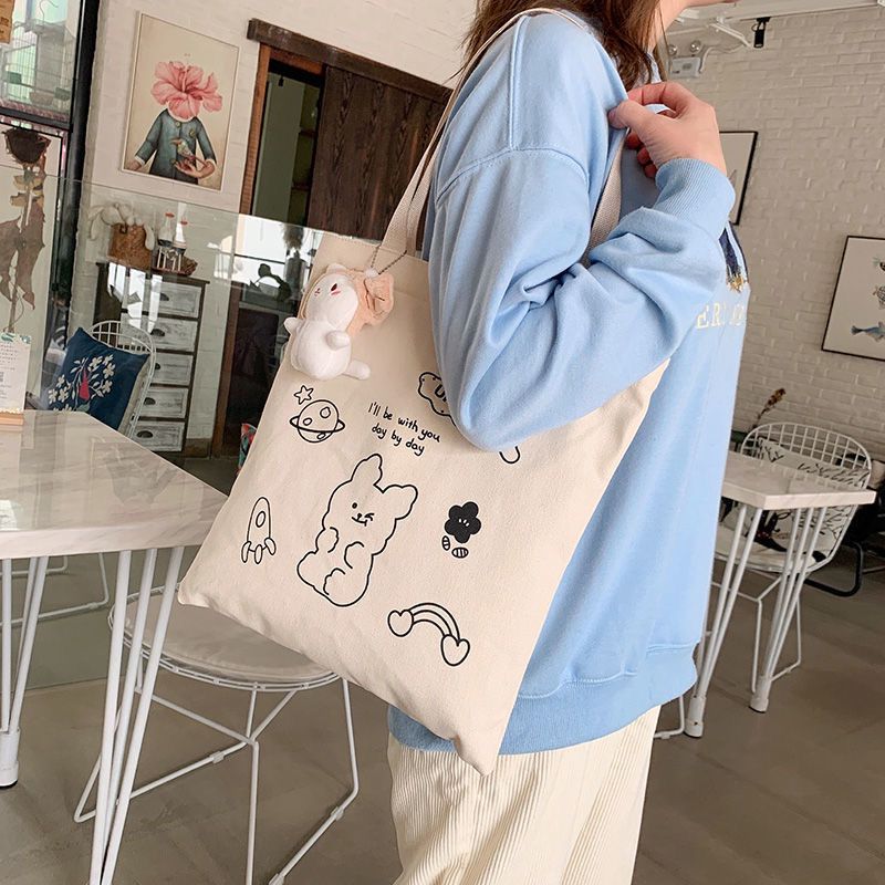 24 JAM SIAP PRINT Plain Canvas Bag Plain Tote Bags Cotton Student Beg ...