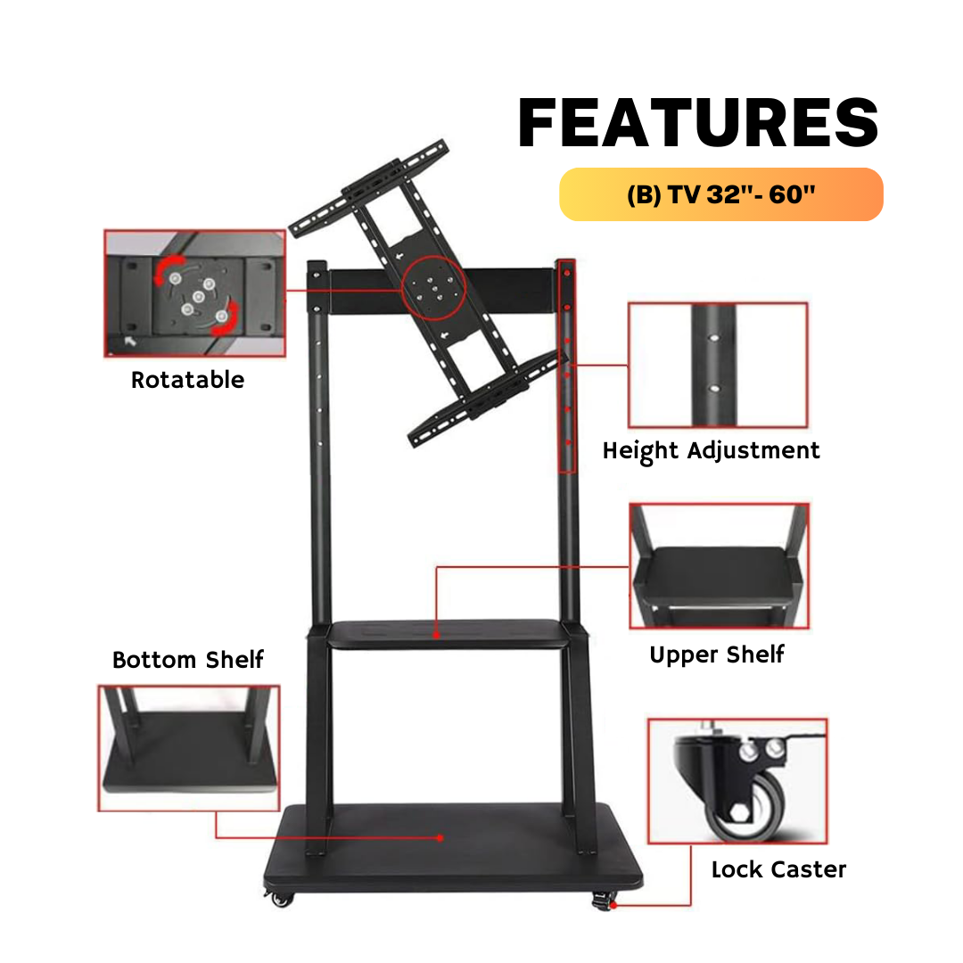 Rotatable TV Floor Stand LED TV Mounted Bracket MoveableTV Stand with ...