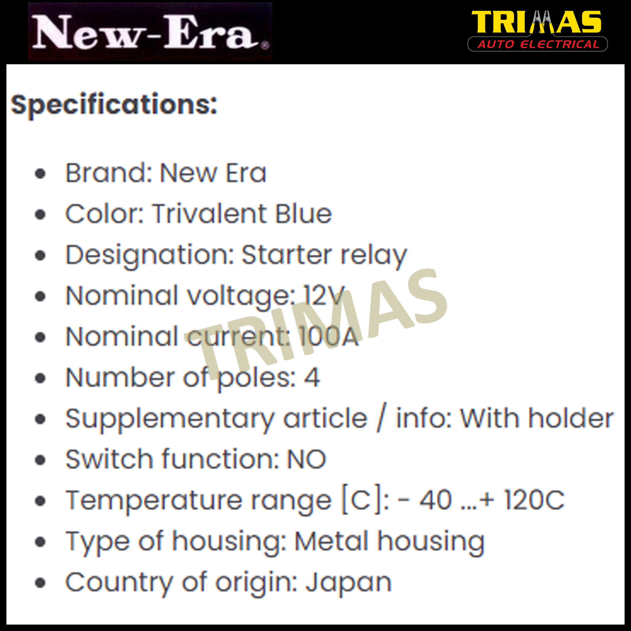12V 100A Original New-Era Starter Relay Heavy Duty Lorry Truck Van SS78 ...