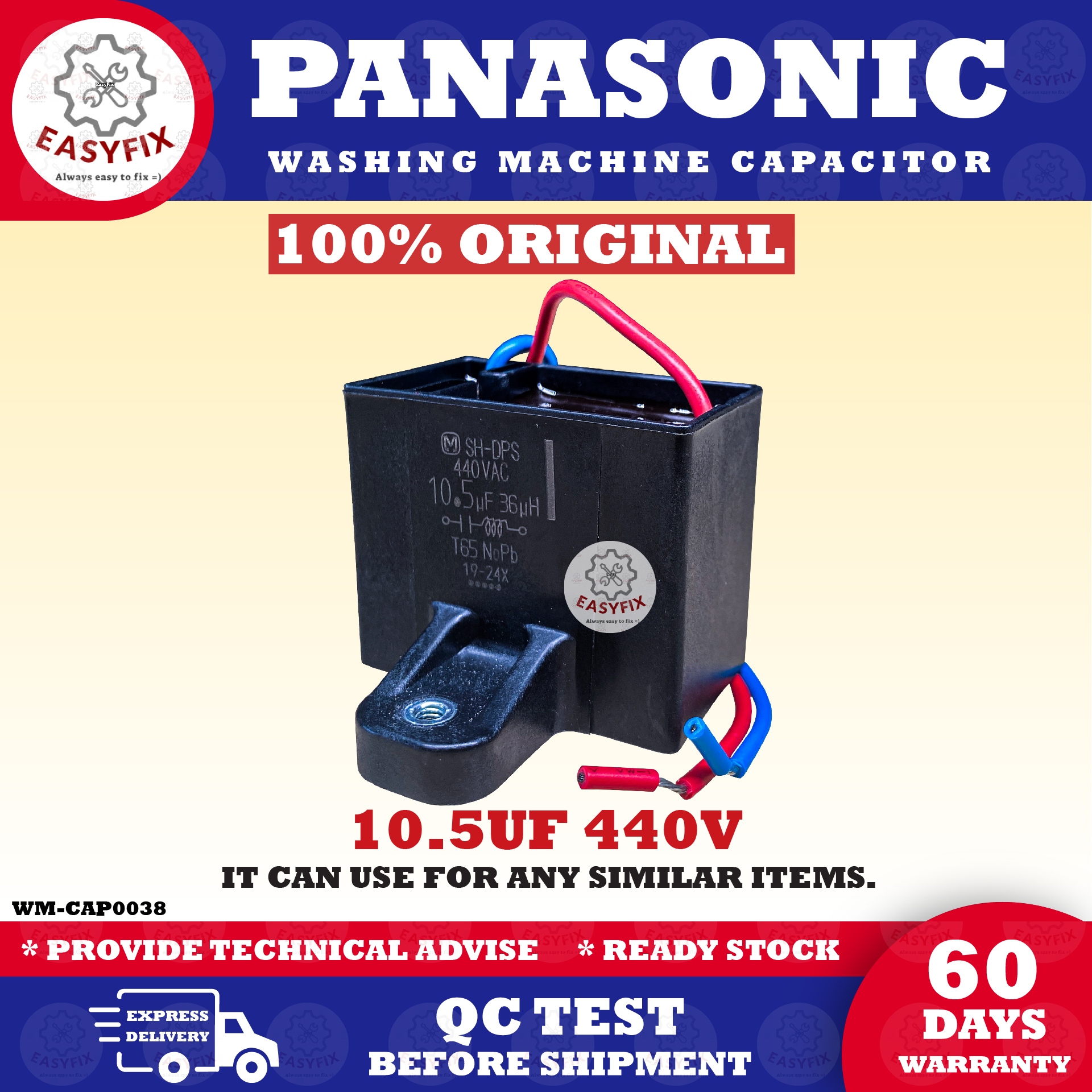 (100% ORIGINAL) PANASONIC CAPACITOR Washing Machine Capacitor spin ...