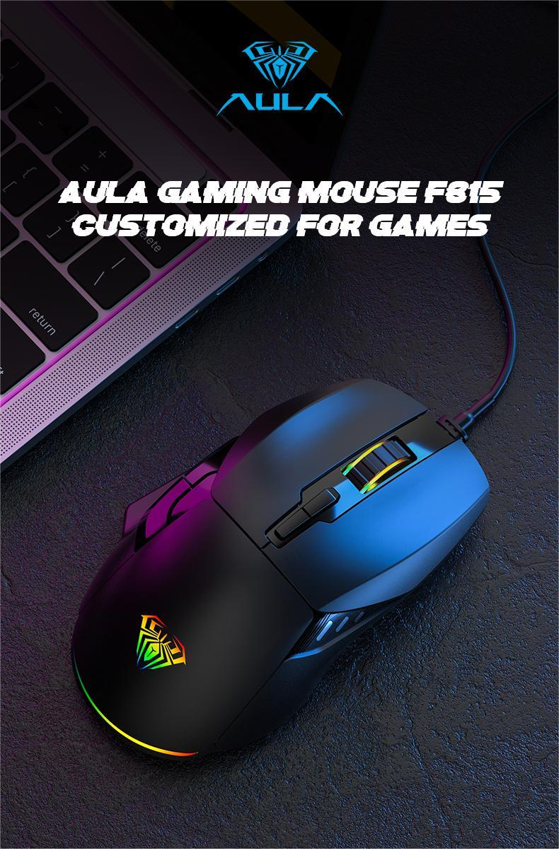 AULA F815 Wired Gaming Mouse 12800 DPI RGB 13 Backlit Modes & 6 Macro ...