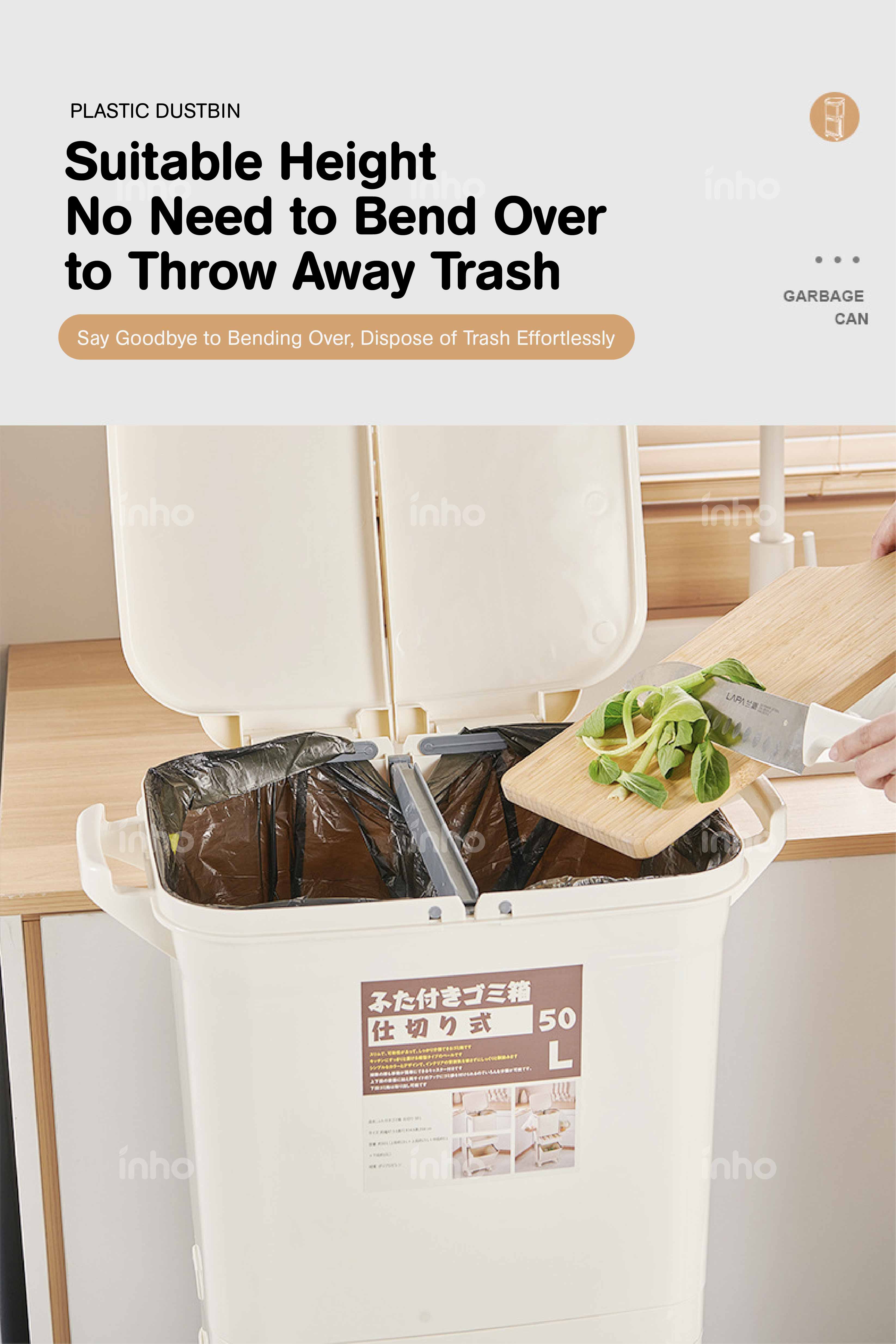 INHO 42/50L Large Movable Household Sorting Trash Plastic With Wheels ...