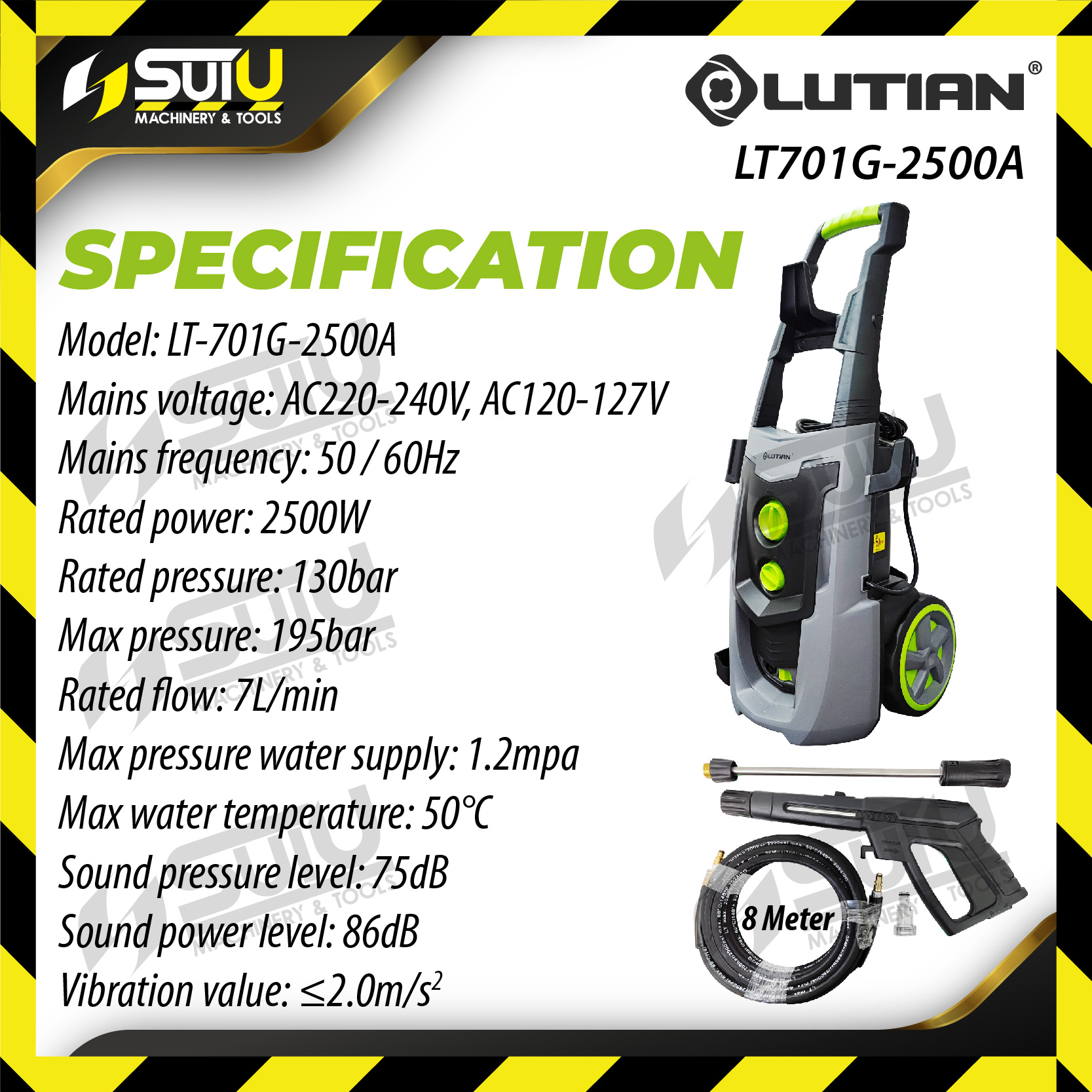 LUTIAN LT701G-2500A / LT704G-2500A 195Bar High Pressure Washer ...