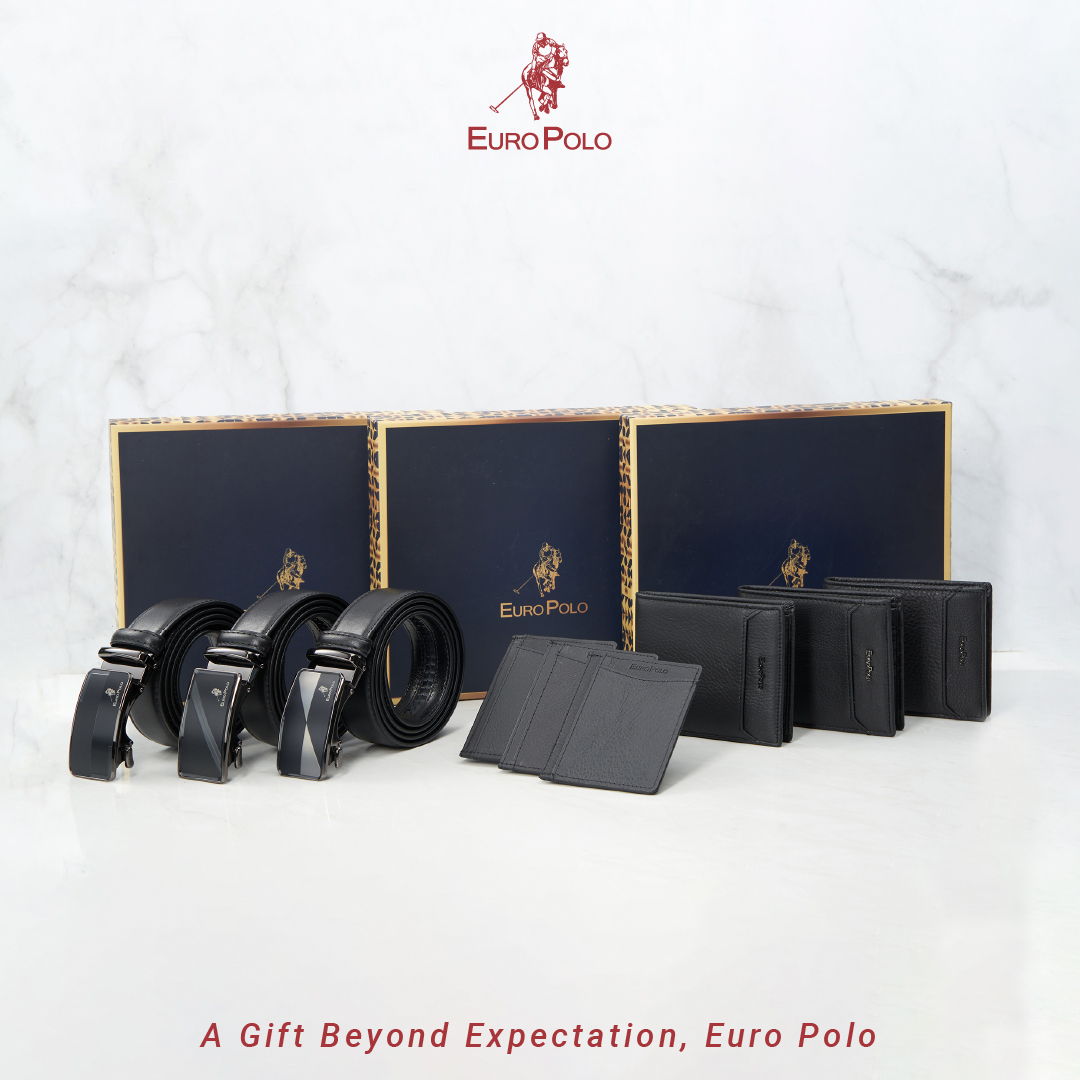 Euro Polo Men Gift Box 3-in-1 Set Top Grain Cow Leather Wallet & Men ...