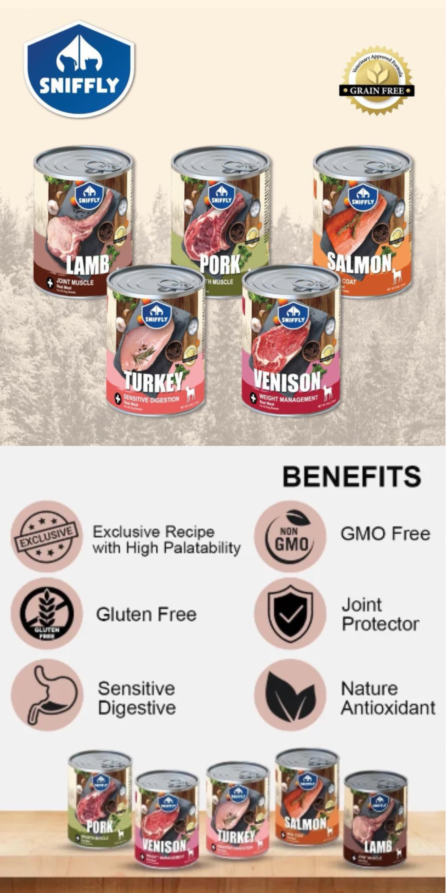 SNIFFLY Premium Grain Free Dog Canned Food For Puppies/Dogs 375g ...