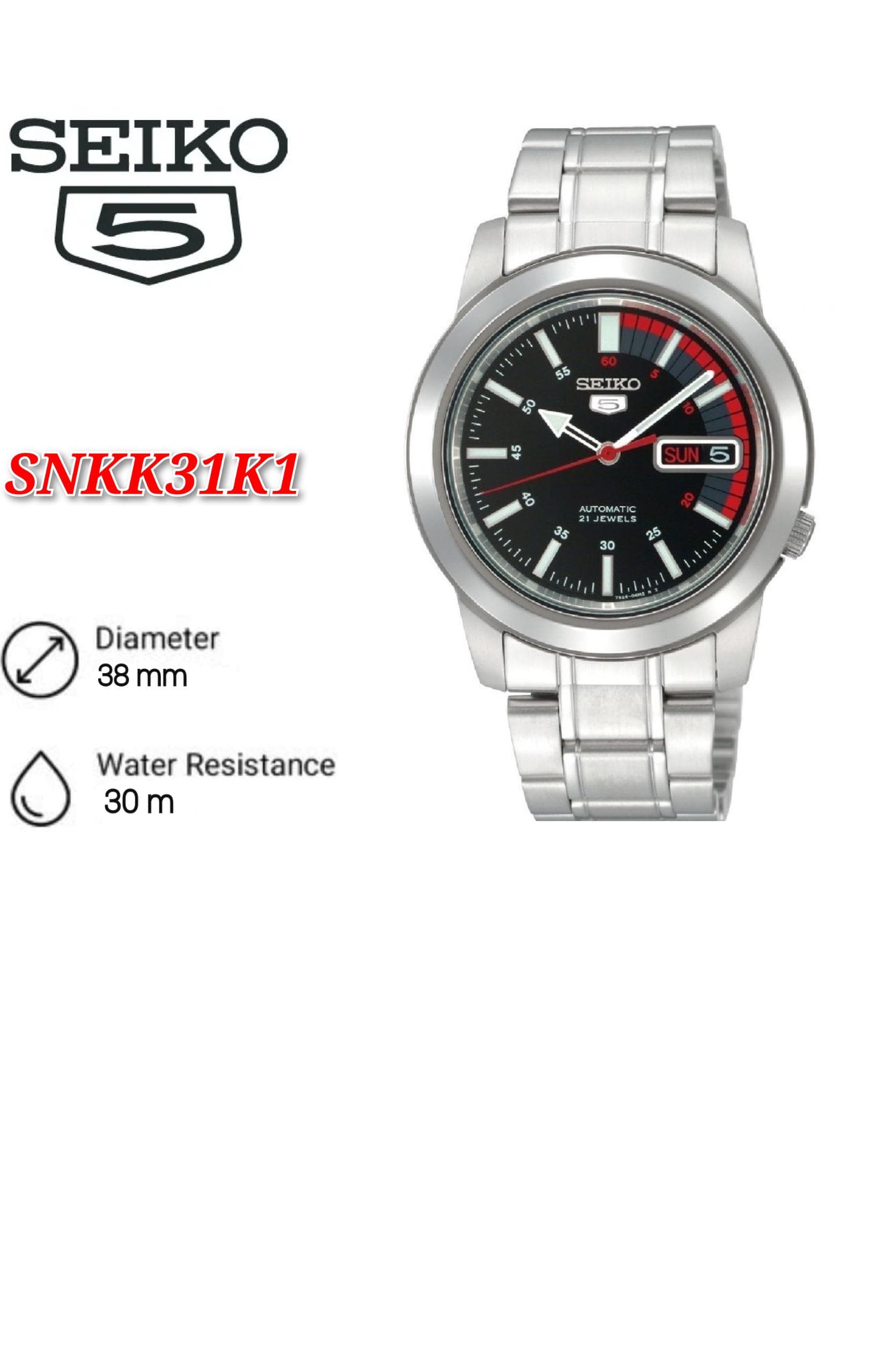Seiko 5 SNKK31K1 Automatic See-thru Back Gents Stainless Steel Watch ...