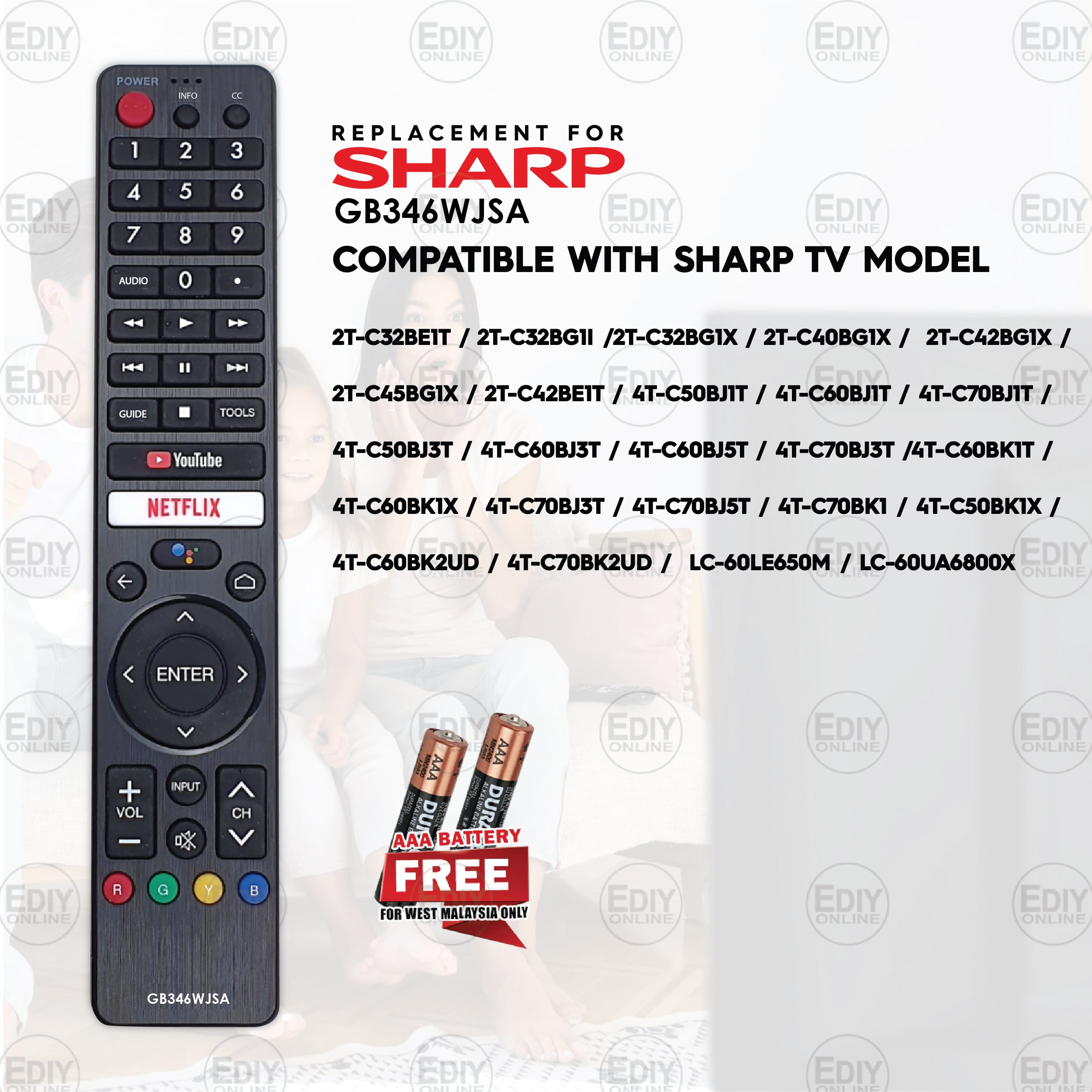 【𝐅𝐑𝐄𝐄 𝐁𝐀𝐓𝐓𝐄𝐑𝐘 𝐀𝐀𝐀𝐗𝟐】Replacement Remote For Sharp GB346WJSA Youtube ...