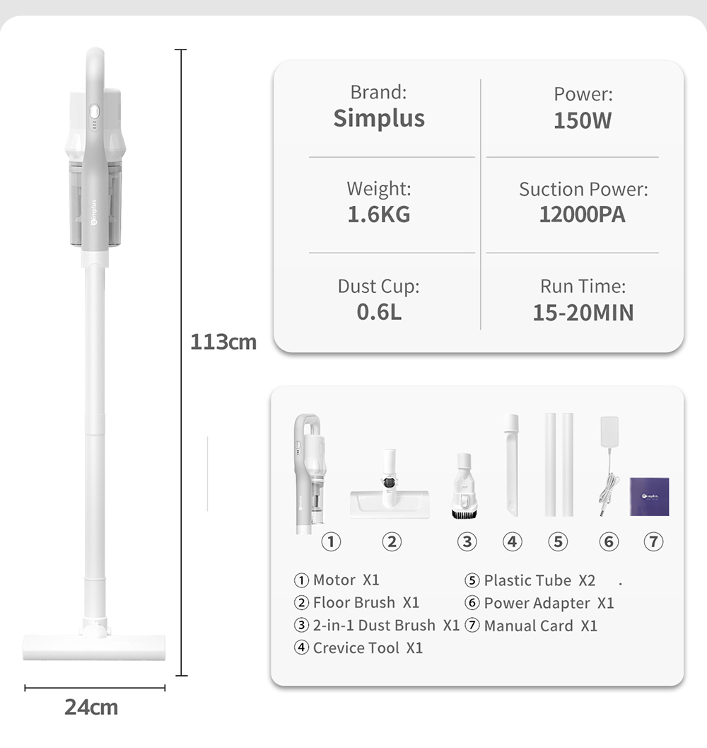 Simplus Vacuum Cleaner Cordless| 12,000Pa | 600ml Dust Cup | 4-Layer Sterilization | Hyper ...