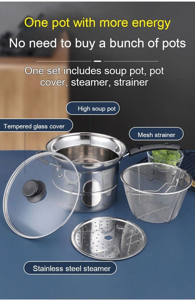 🍒CHERRY🍒22CM Multifunction Cooking Pot Pan Deep Fry Fryer Steam Stew ...