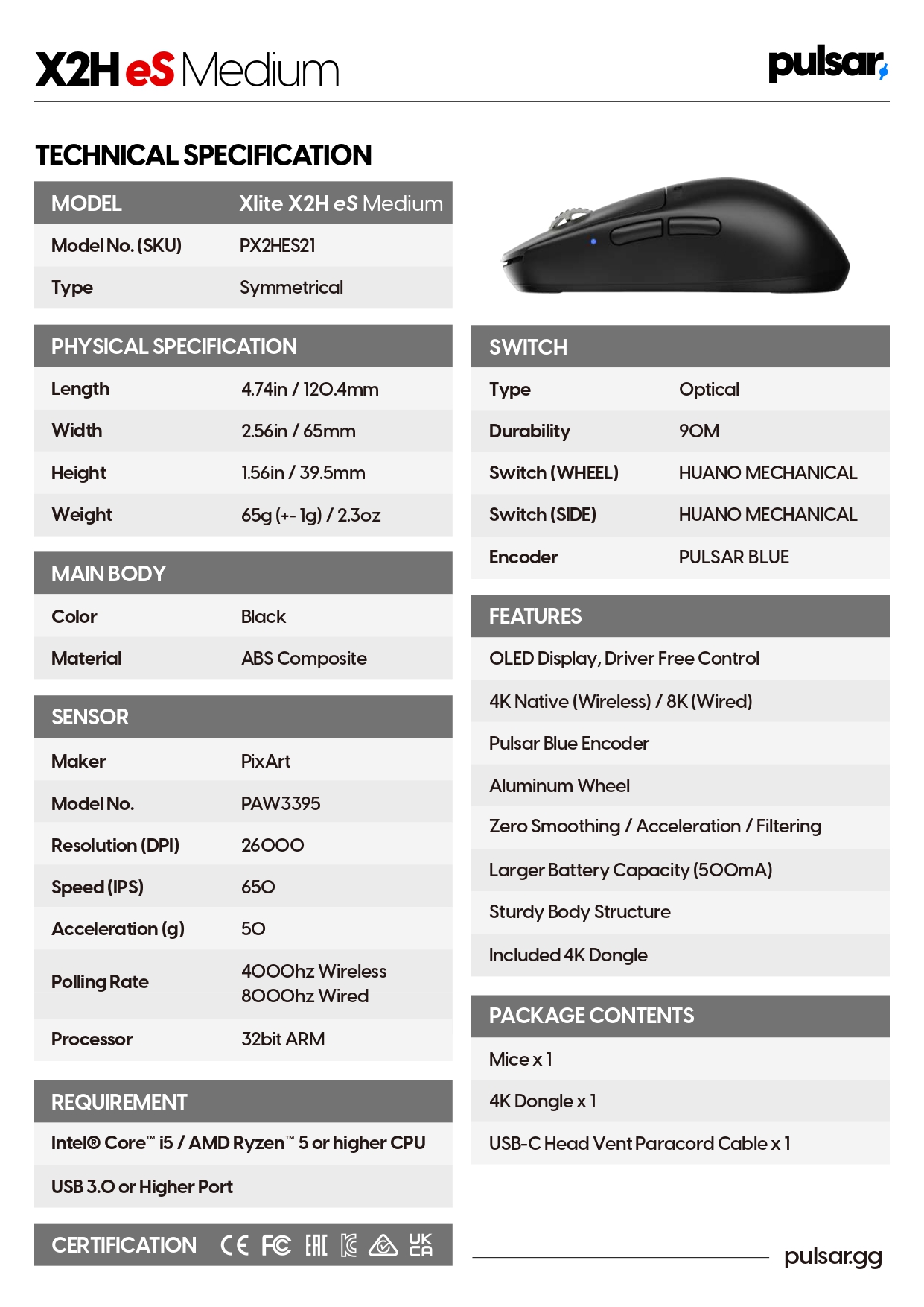 Pulsar X2A ES Wireless Gaming Mouse - Black | Shopee Malaysia