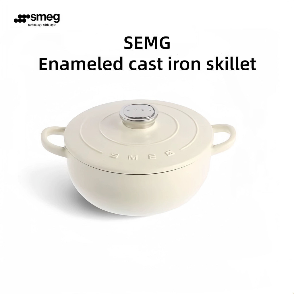 SMEG Original Enamel Pot 24CM Soup Pot Seafood Pot Double Ear Cast Iron ...