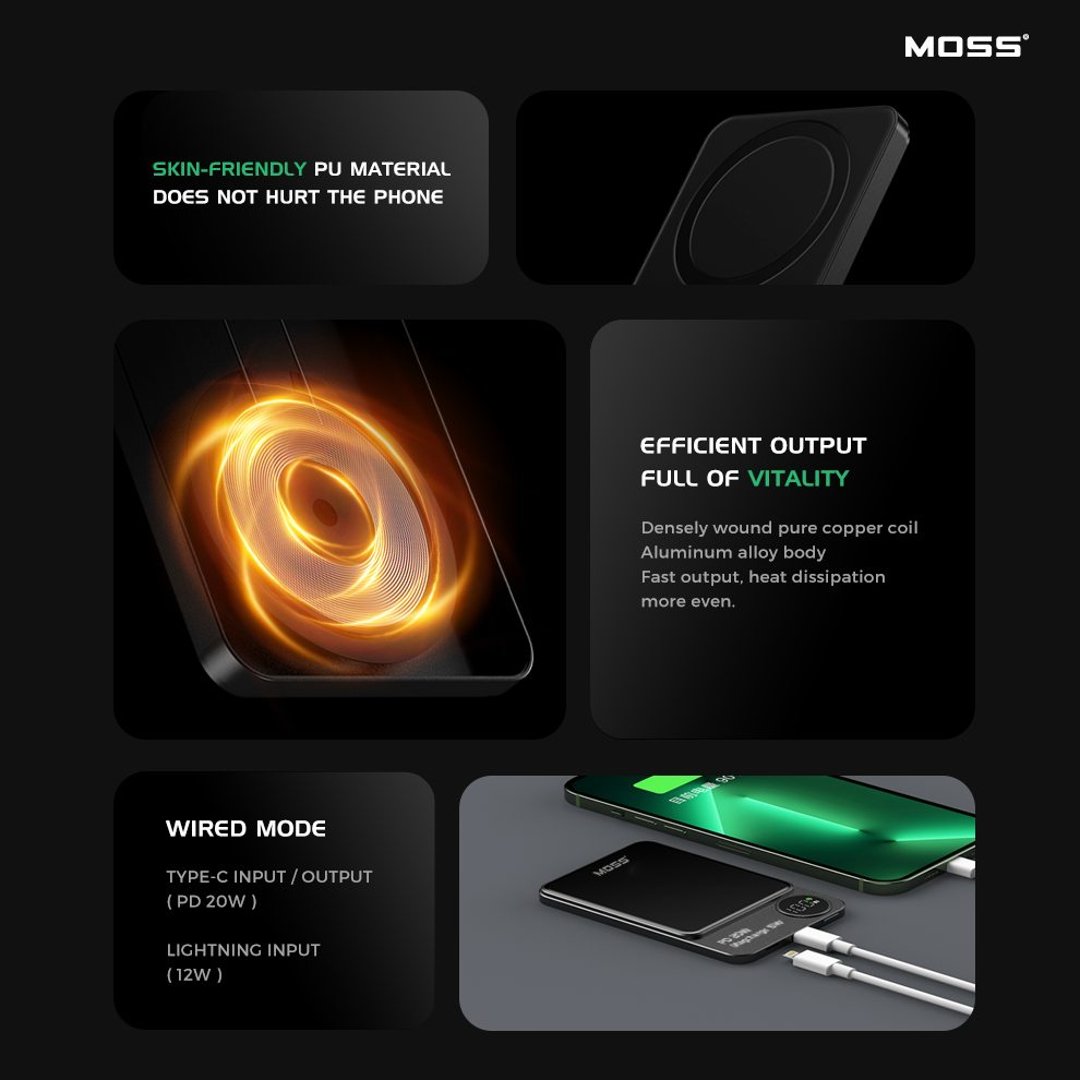 MOSS Power Magcharge 10000mAh Magnetic Wireless Powerbank with 20W PD ...