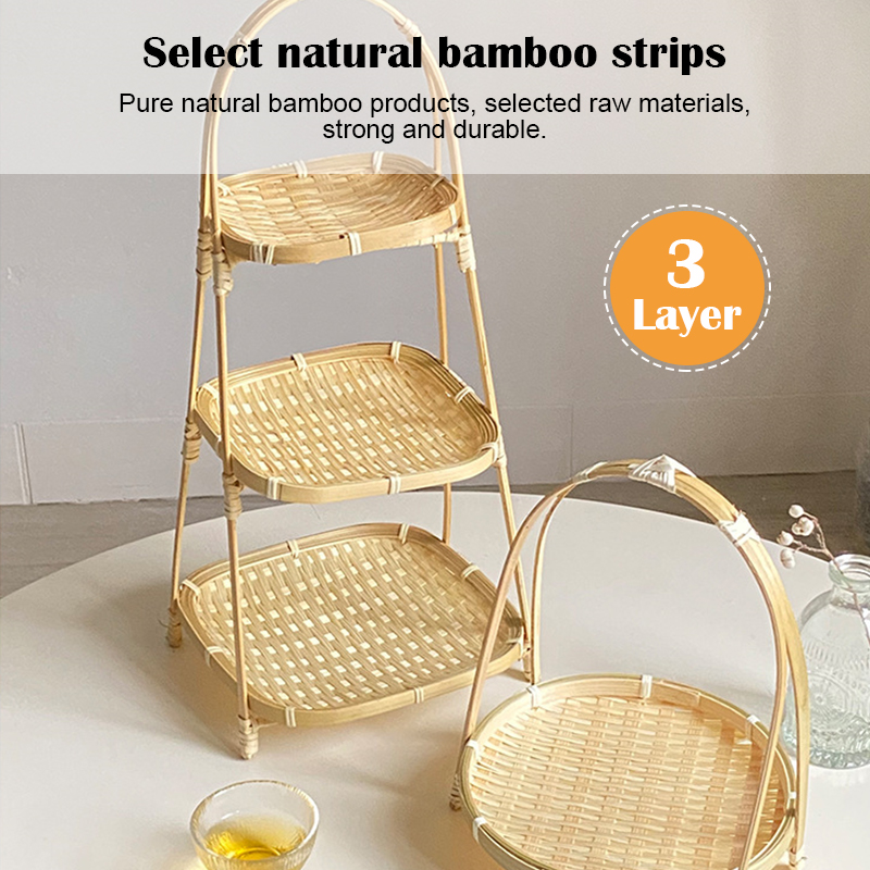 💥Bamboo Round Food Serving Hood Hand-Woven Basket Picnic Basket for ...