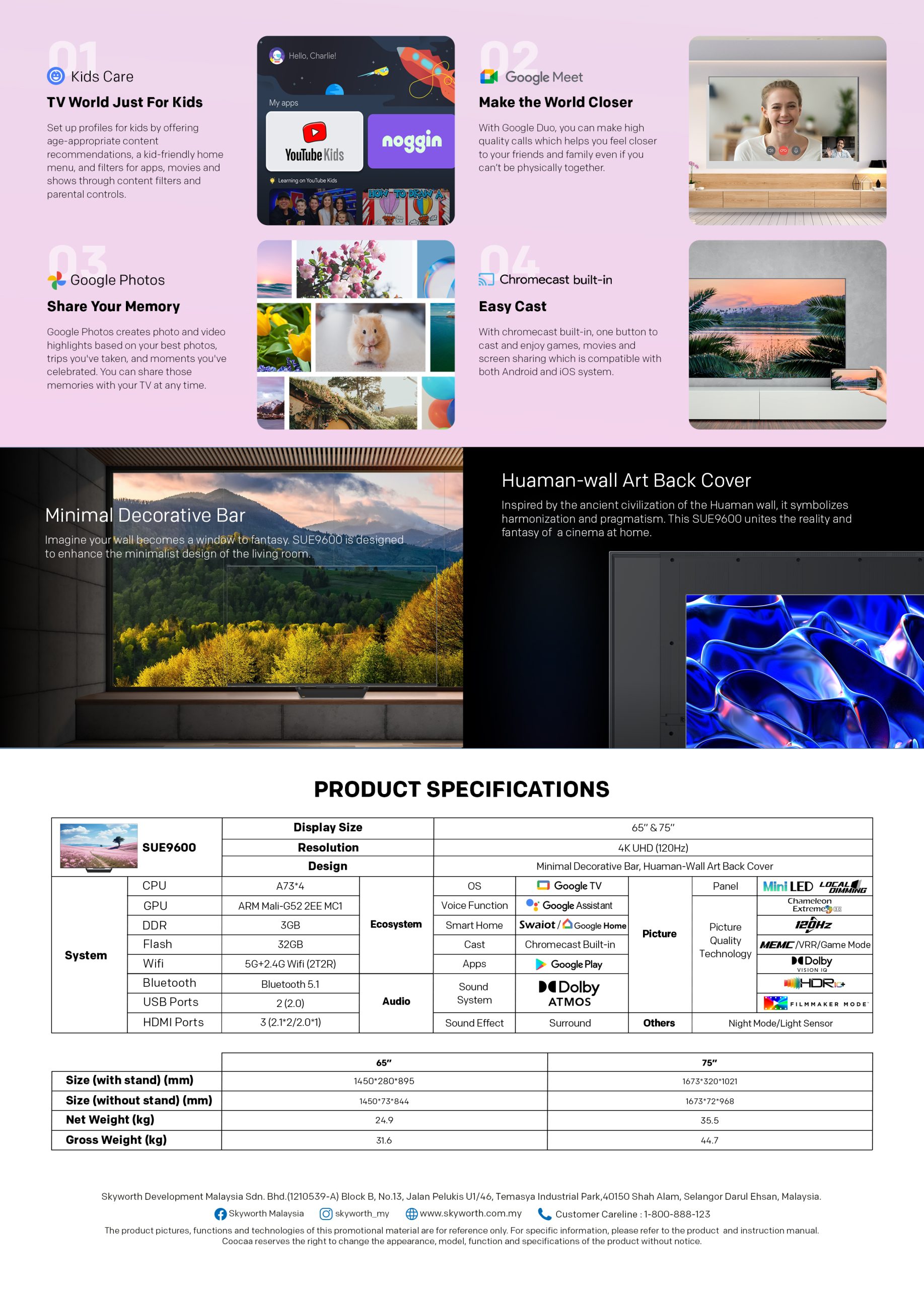Skyworth Smart TV SUE9600 4K UHD | Mini LED | Google TV | 120hz MEMC | 65" & 75" Inches ...