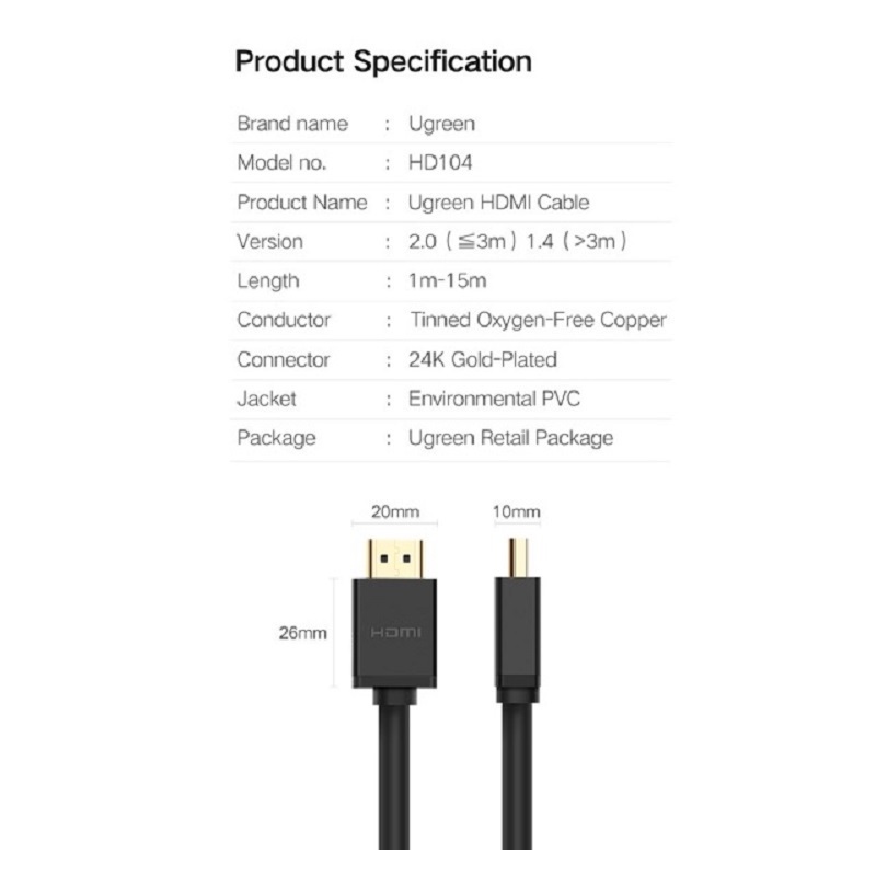 UGREEN HDMI Cable V2.0 4K@60Hz (10m/15m/20m) | Shopee Malaysia