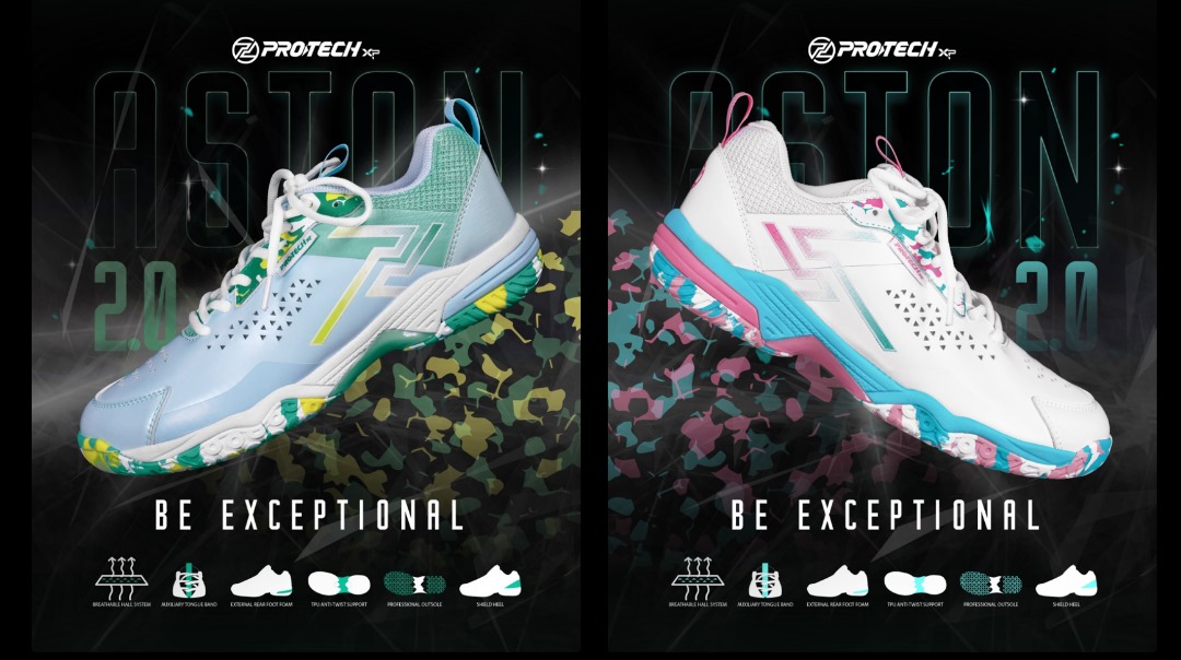 PROTECH Professional High End Badminton Court Shoes "ASTON 2.0" (White ...