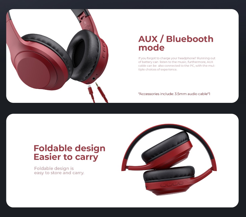 Havit H628BT BLACK Wireless Bluetooth V5.3 Headphone TF Card FM Mode ...