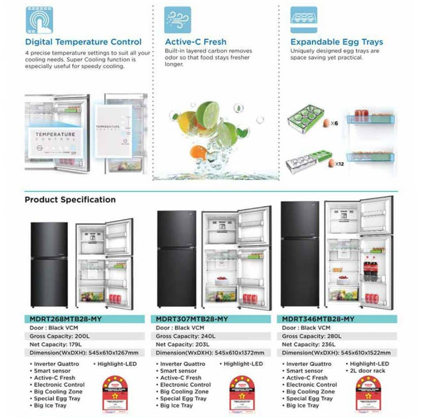 Midea 200L/240L/280L/400L 2 Door Inverter Refrigerator MDRT268MTB28 ...