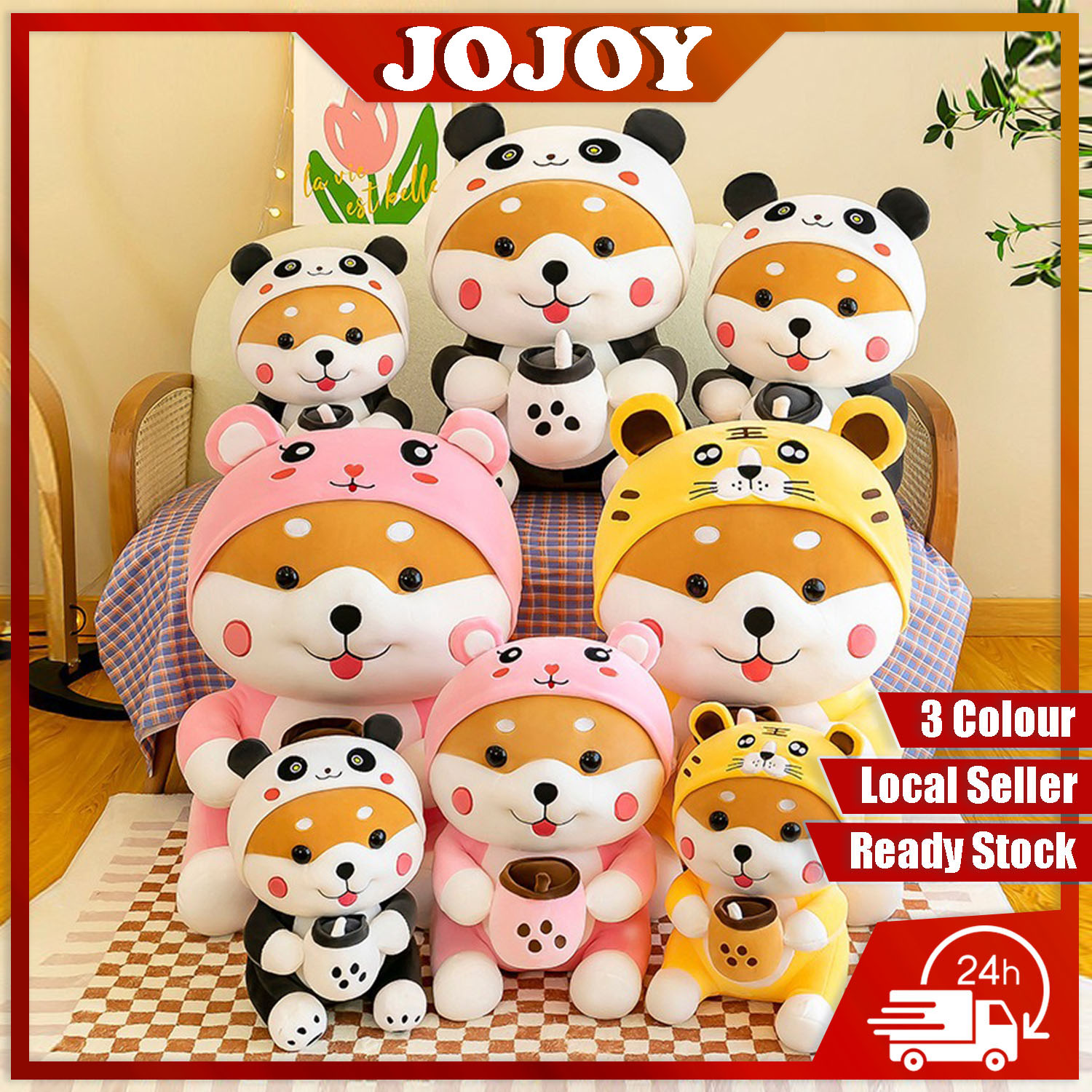 JOJOY Husky Bubble Tea Plush Cutie Dog Anak Patung Boba Plushie Soft ...