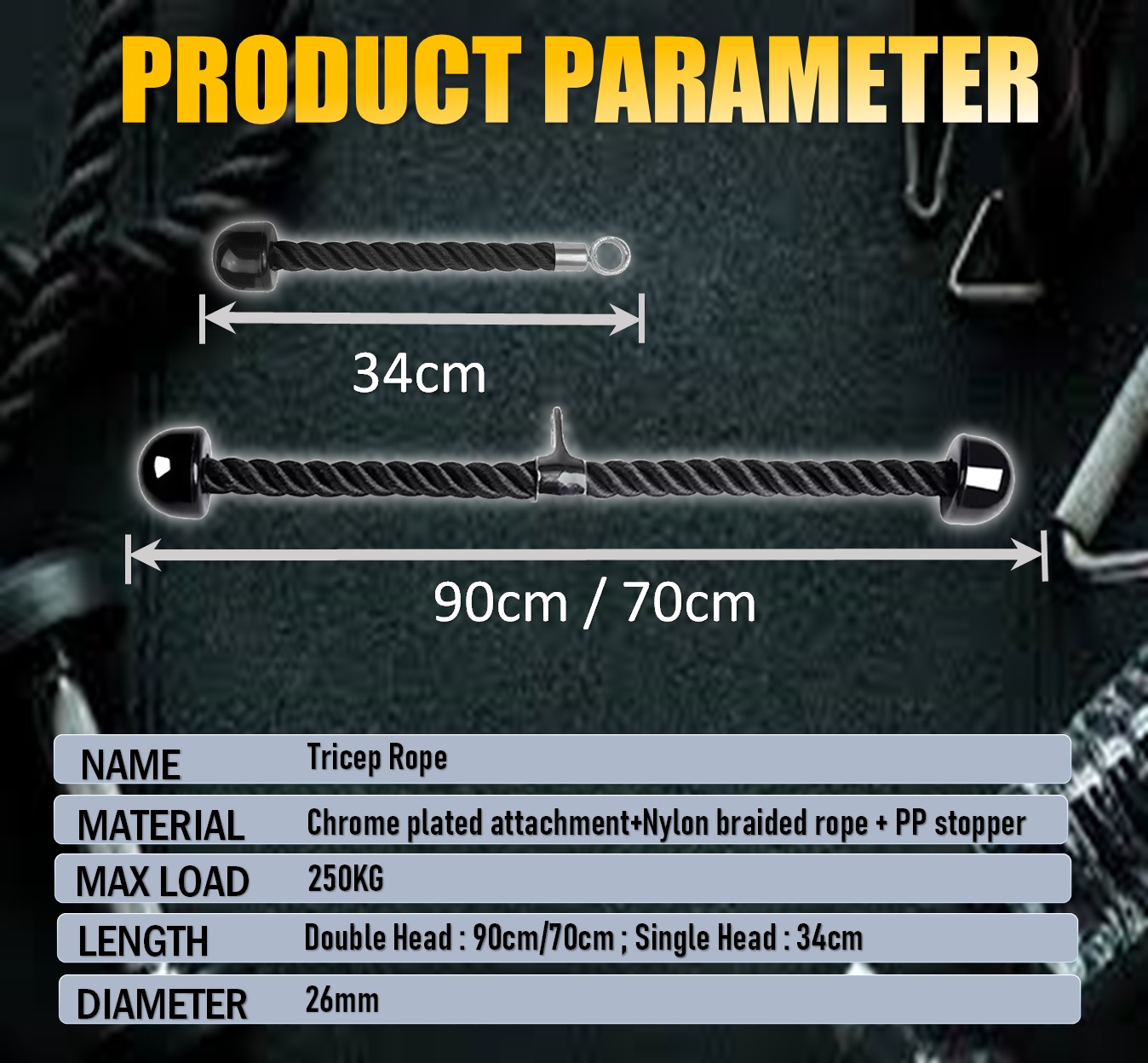 ADSports Heavy Duty Tricep Rope Gym Press Pull Down Arm Rope Push Pull ...