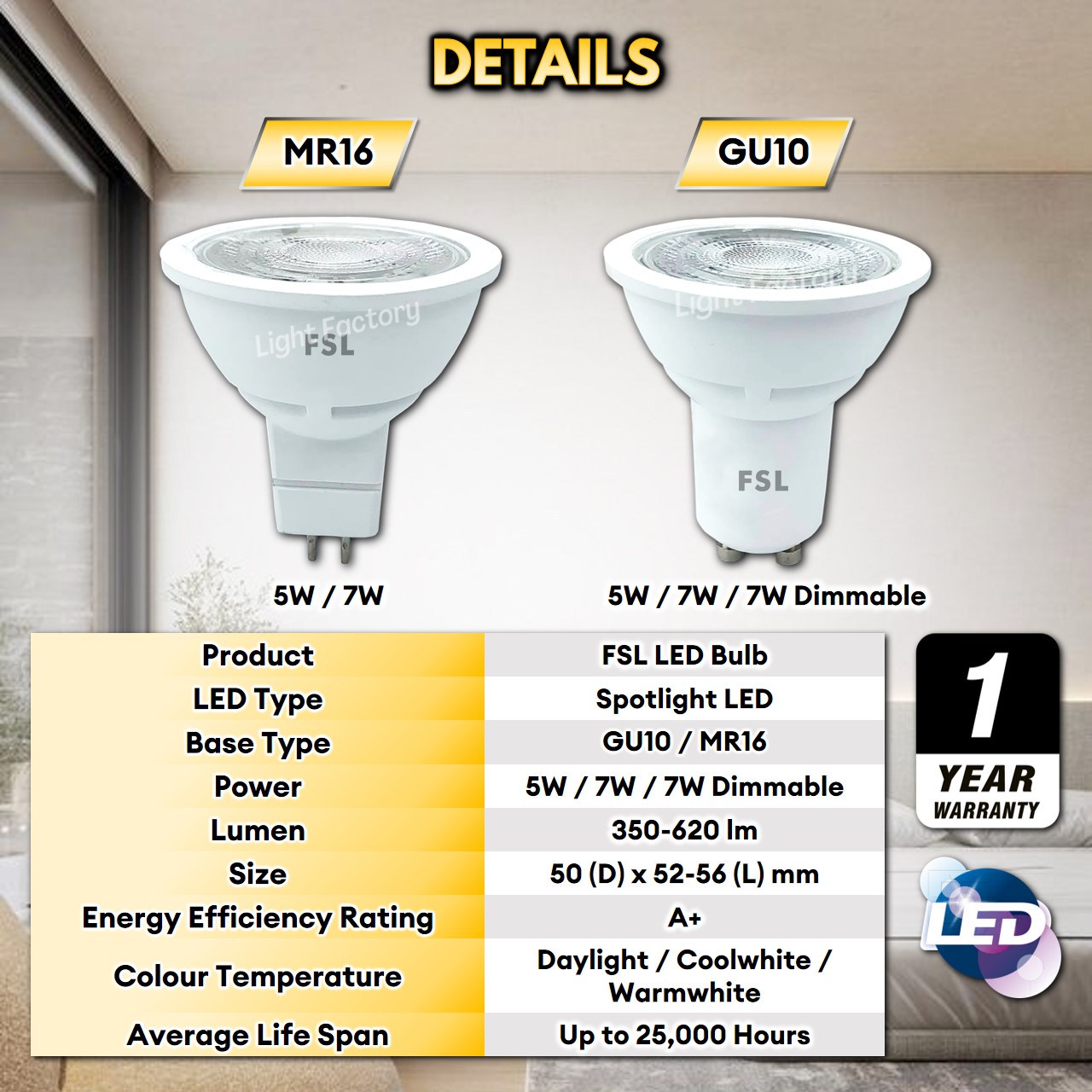 [PREMIUM] HIGH QUALITY FSL GU10 MR16 LED Bulb Eyeball Spotlight 5W 7W Dimmable Spot Light Bulb ...