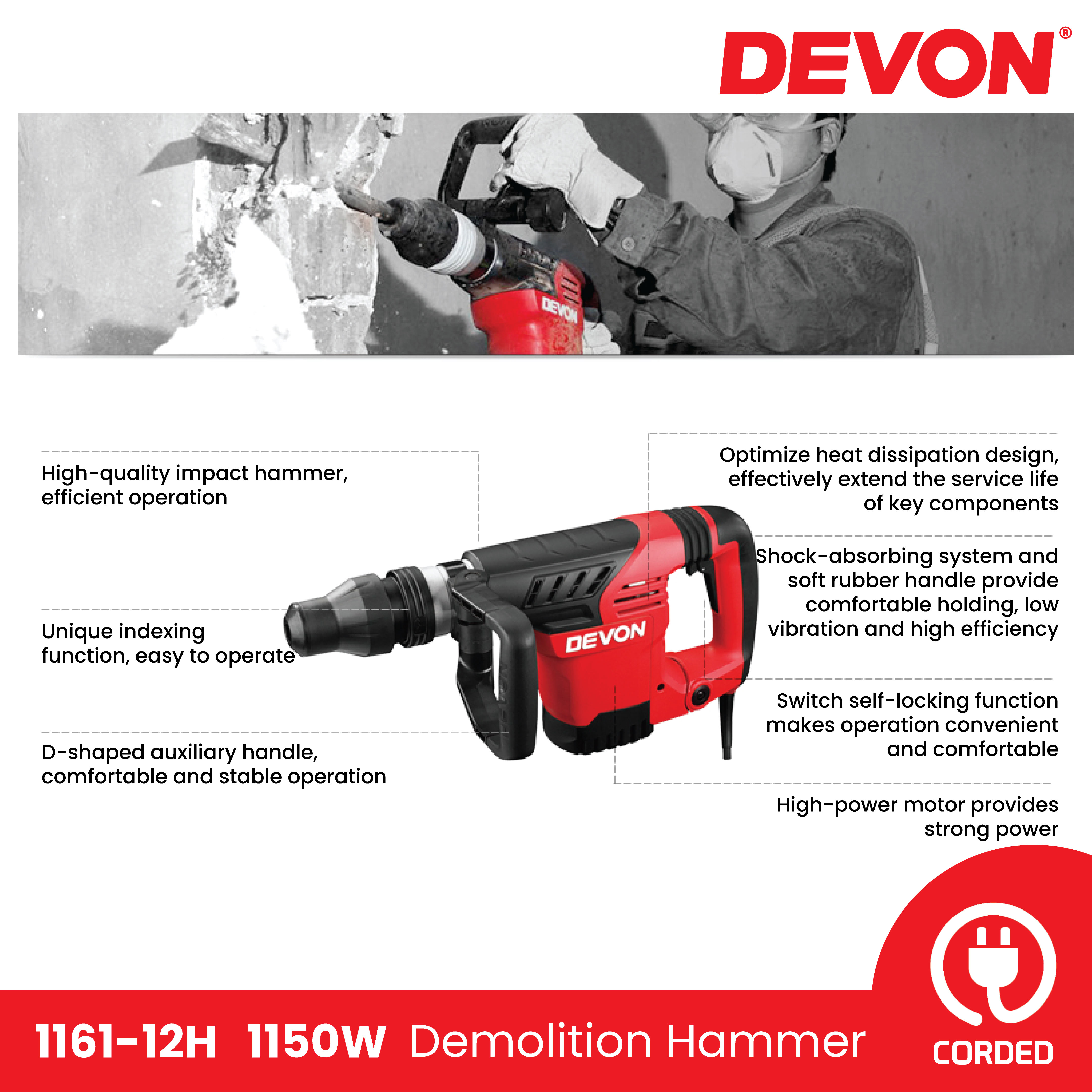 DEVON 1161-12H 1150W Demolition Hammer 5KG | Shopee Malaysia