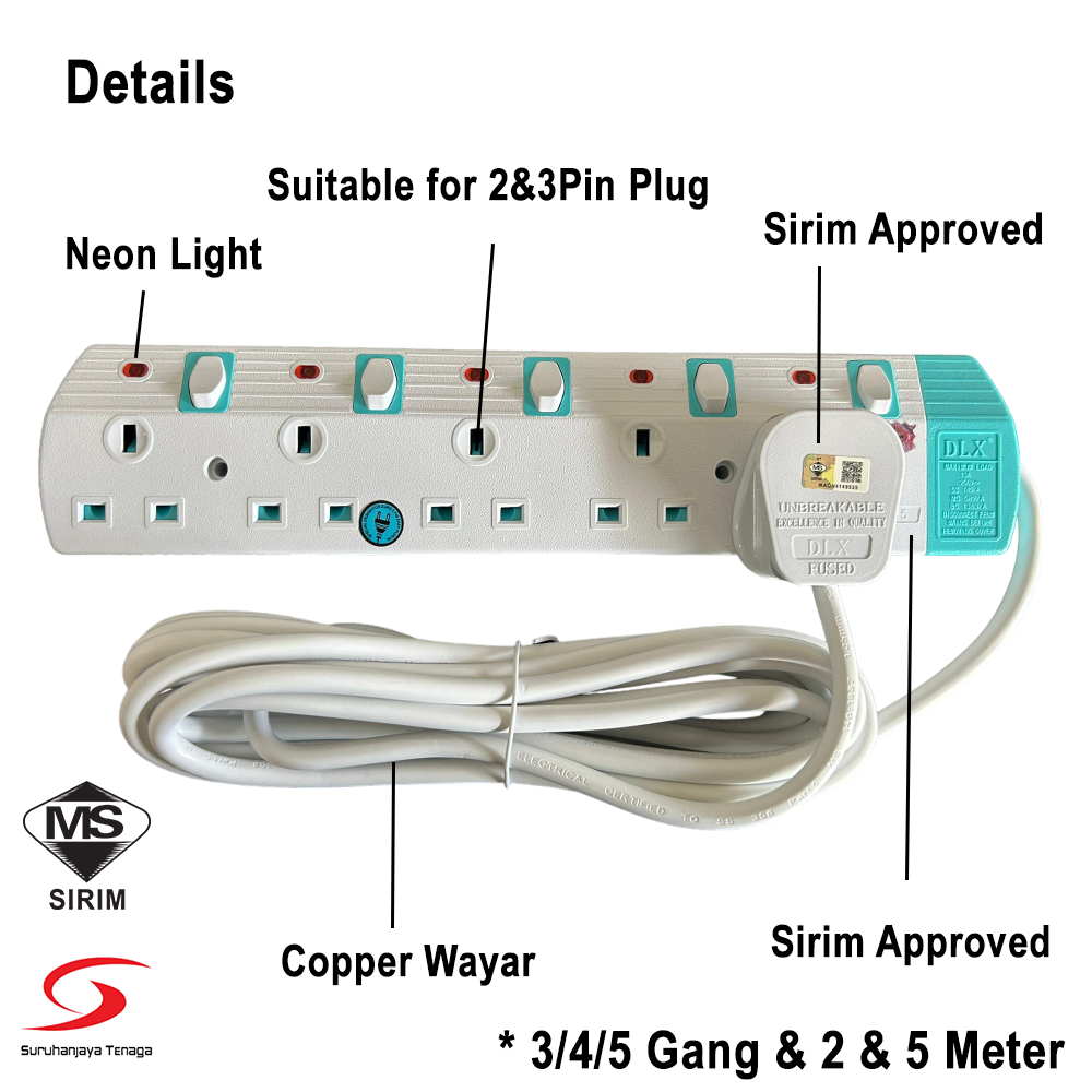 Sirim Trailing Socket Heavy Duty Extension Plug Universal Socket Multi Power Plug Extension ...