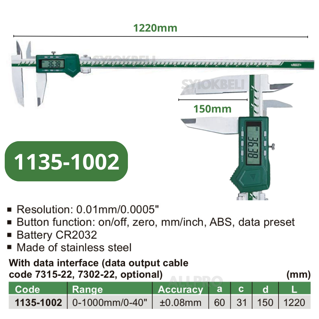 INSIZE Digital Caliper Long Range (0-600mm) / (0-1000mm) | Jaw Length ...