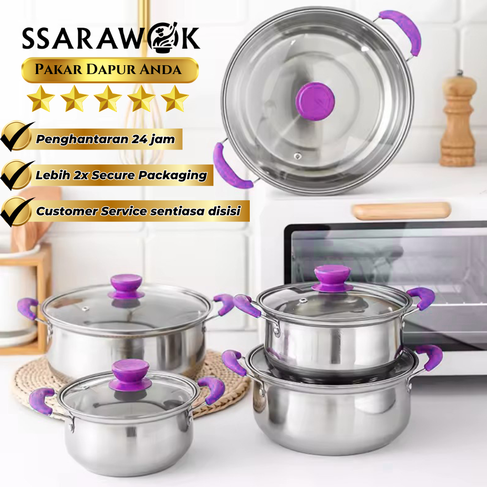 SUPERSAVE 10pcs Stainless Steel Periuk Cookware Set Alat Dapur Periuk ...