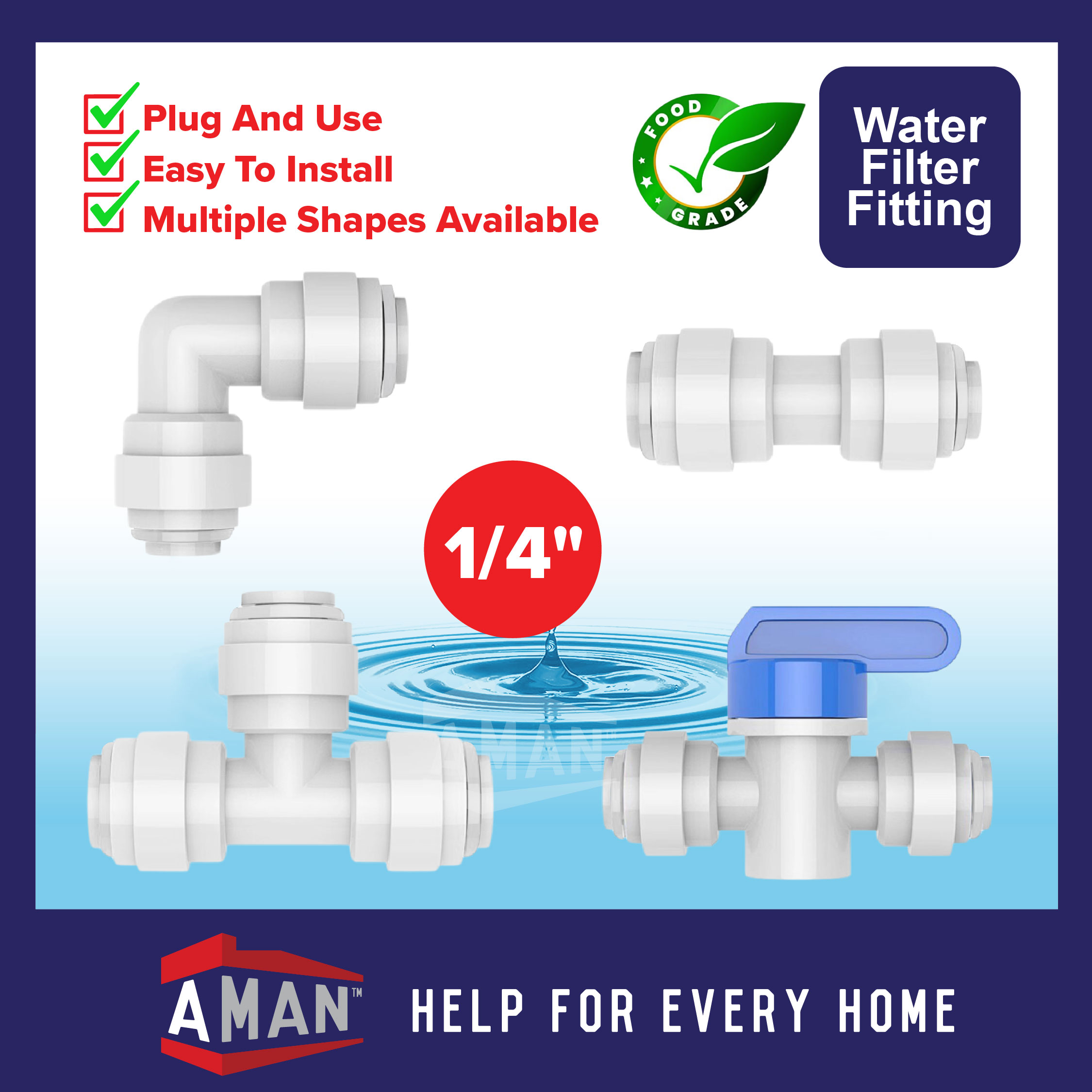 Water Filter Fitting Water Fitting RO Tube Union Connector Quick ...