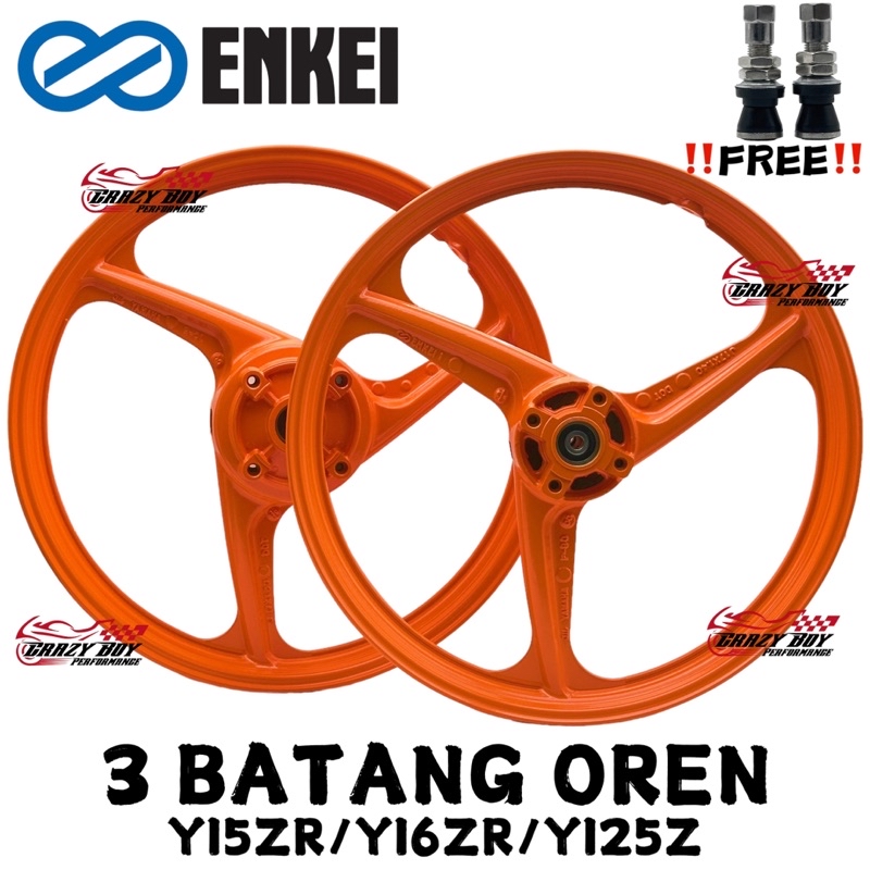 ENKEI SPORT RIM 3 BATANG OREN FULLCHOP YAMAHA PNP Y15ZR Y16ZR 125ZR LC135 V8 FI Y125Z ORANGE ...