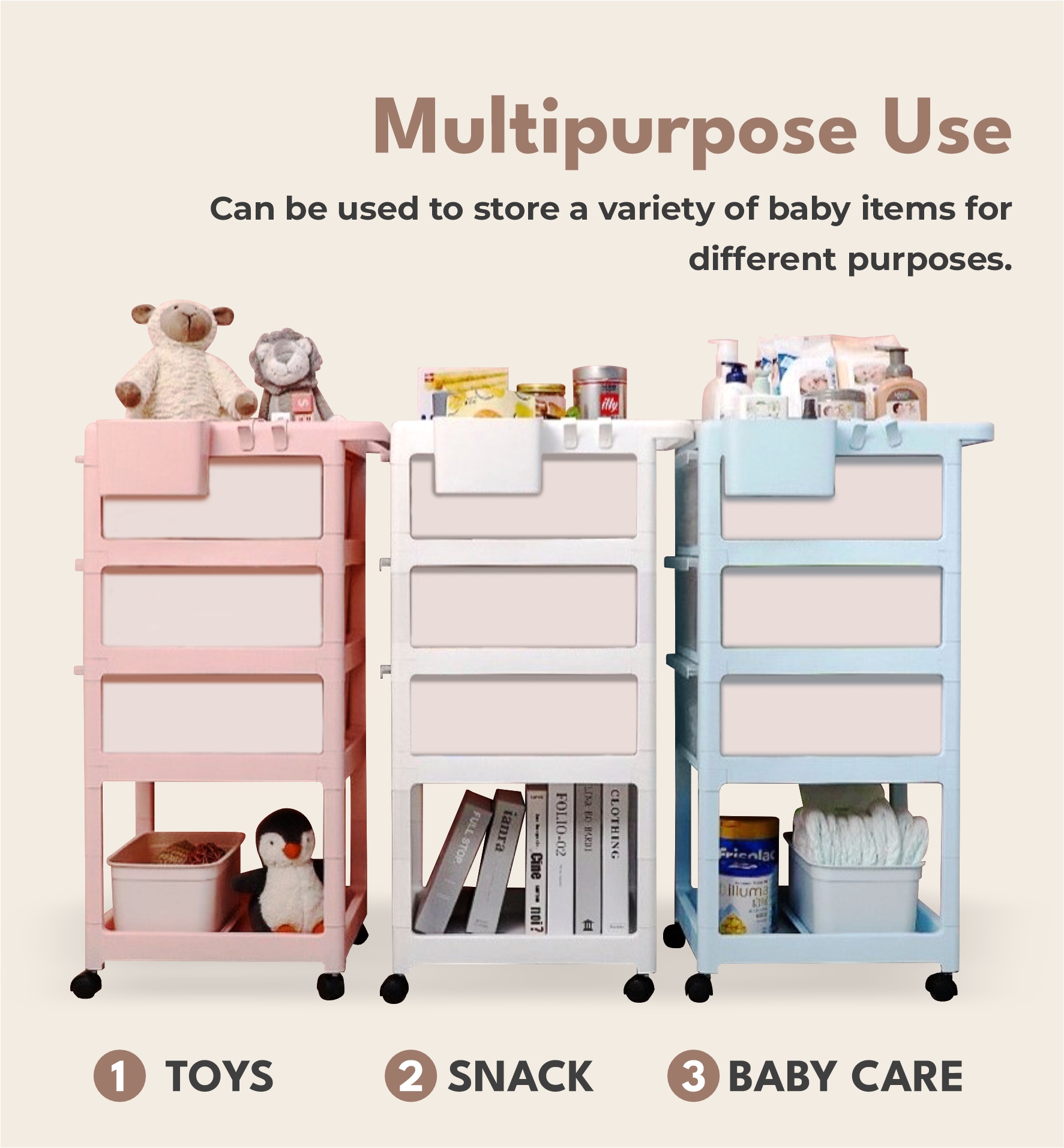 2/3/4 Layers Multipurpose Storage Rack Trolley Rack Baby Storage Rack ...