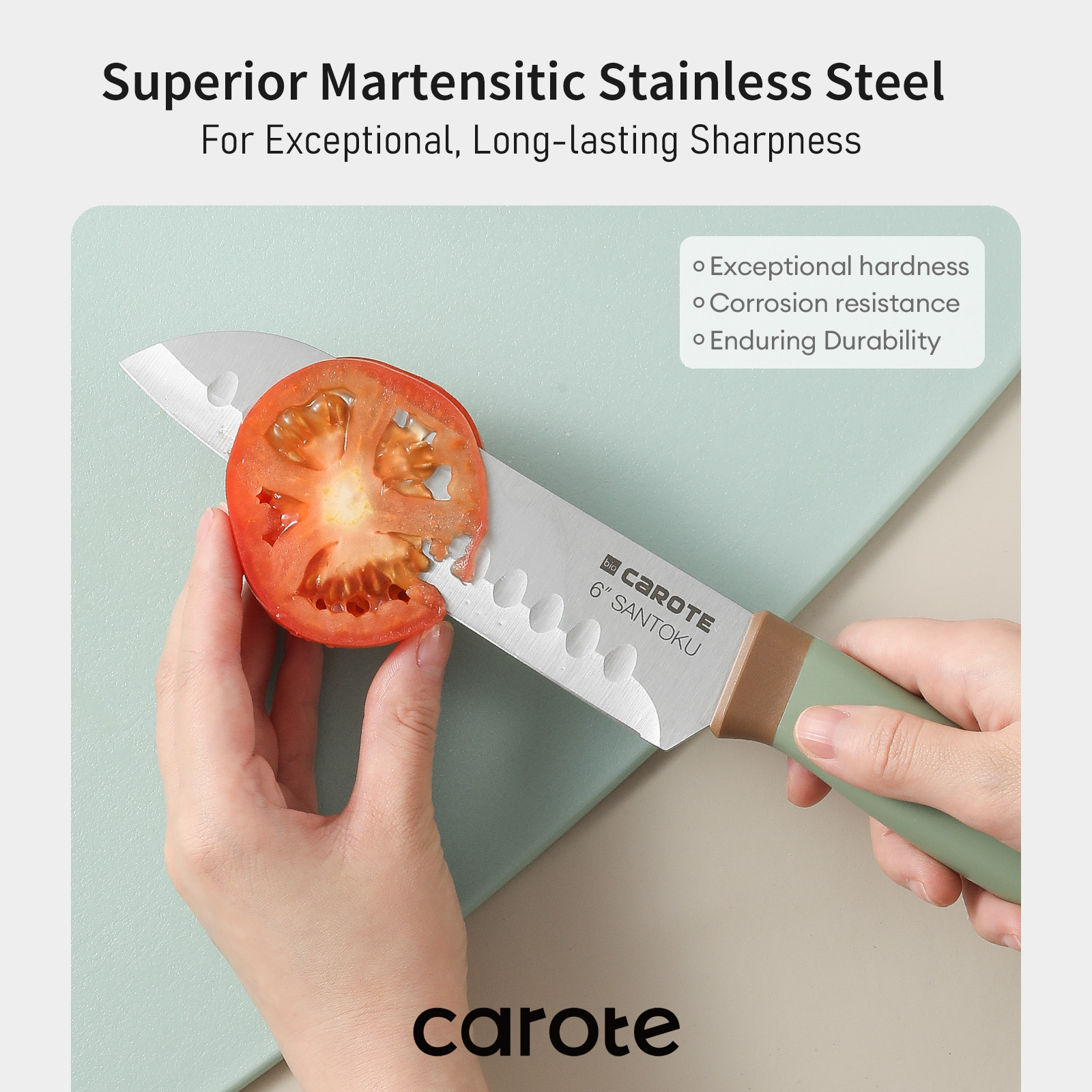 CAROTE Bio Green Series 4-Piece Stainless Steel Knife Set Kitchen Tools ...