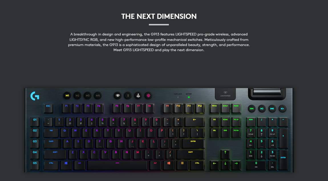 Logitech G913 LIGHTSPEED RGB Mechanical Wireless Gaming Keyboard (GL ...