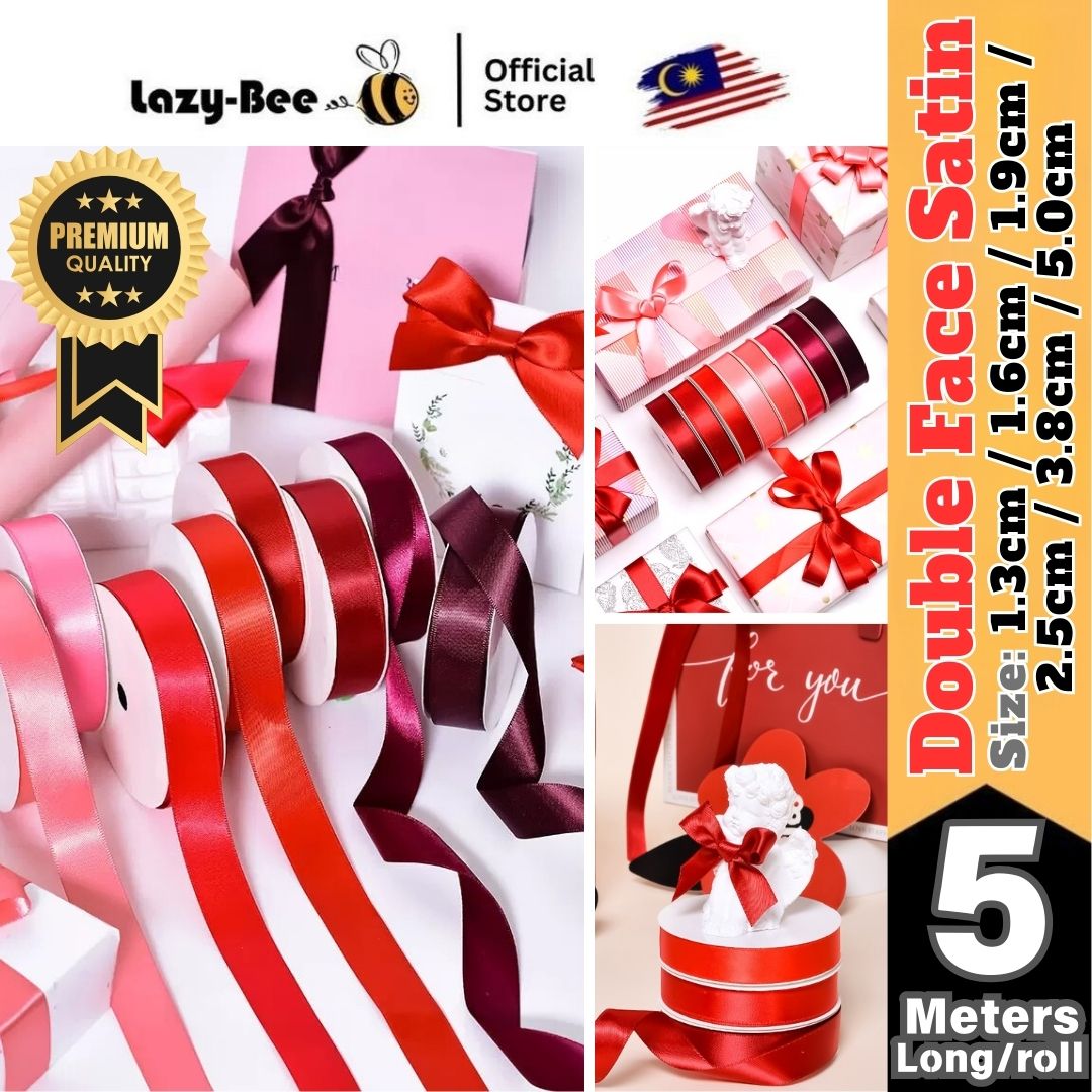 RED Merah 5 Meter 2.5cm 3.8cm 5cm Premium Quality Double Face Satin ...