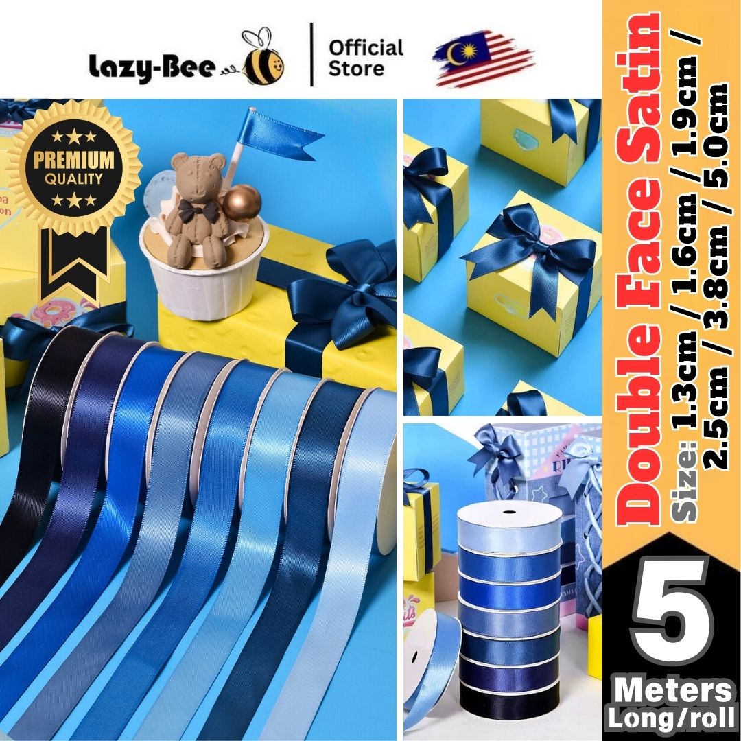 LAZY BEE Dark Blue Navy Blue Biru Tua 5 Meter Premium Double Face Satin ...