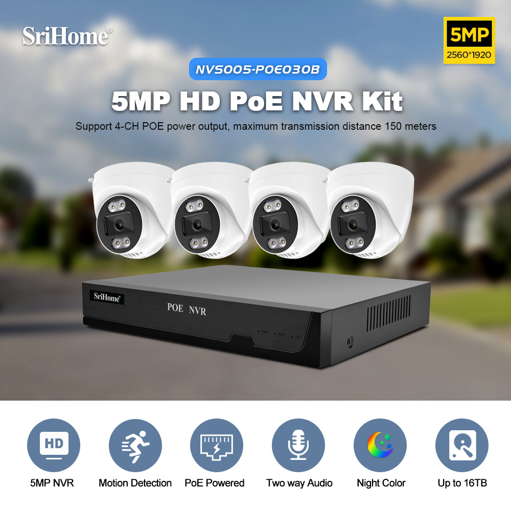 (3MP) SriHome PoE NVR 4CH + 4x PoE Dome Camera Network Video Recording ...