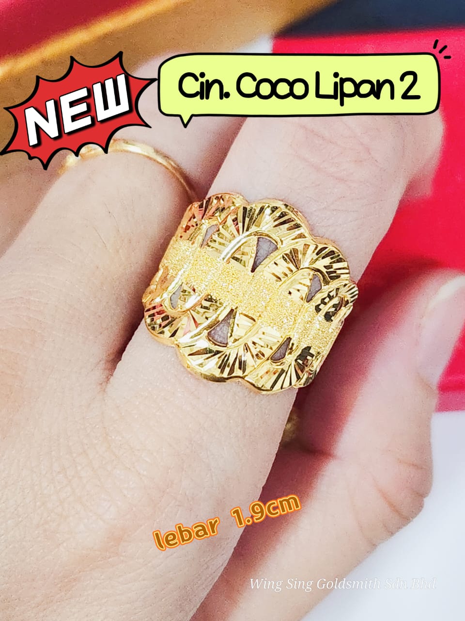 LIVE Wing Sing 1.9cm Cincin Coco Kait Lipan Dua Pasir lebar Stamping ...