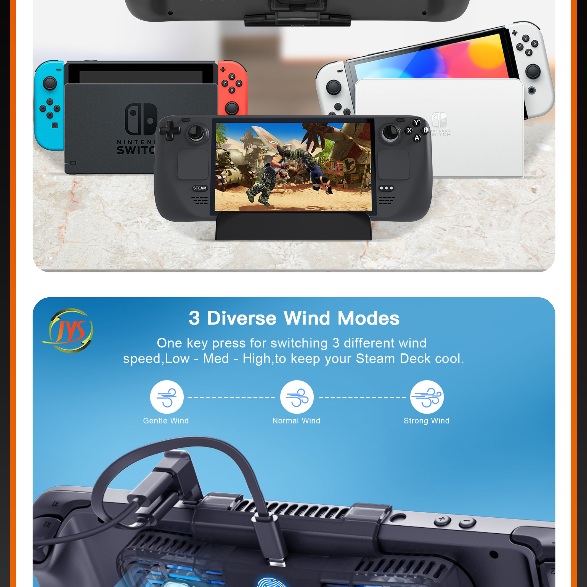 JYS Steam Deck Switch OLED Switch V1/V2 Console RGB Cooling Fan with Kickstand Cooler Fan JYS ...