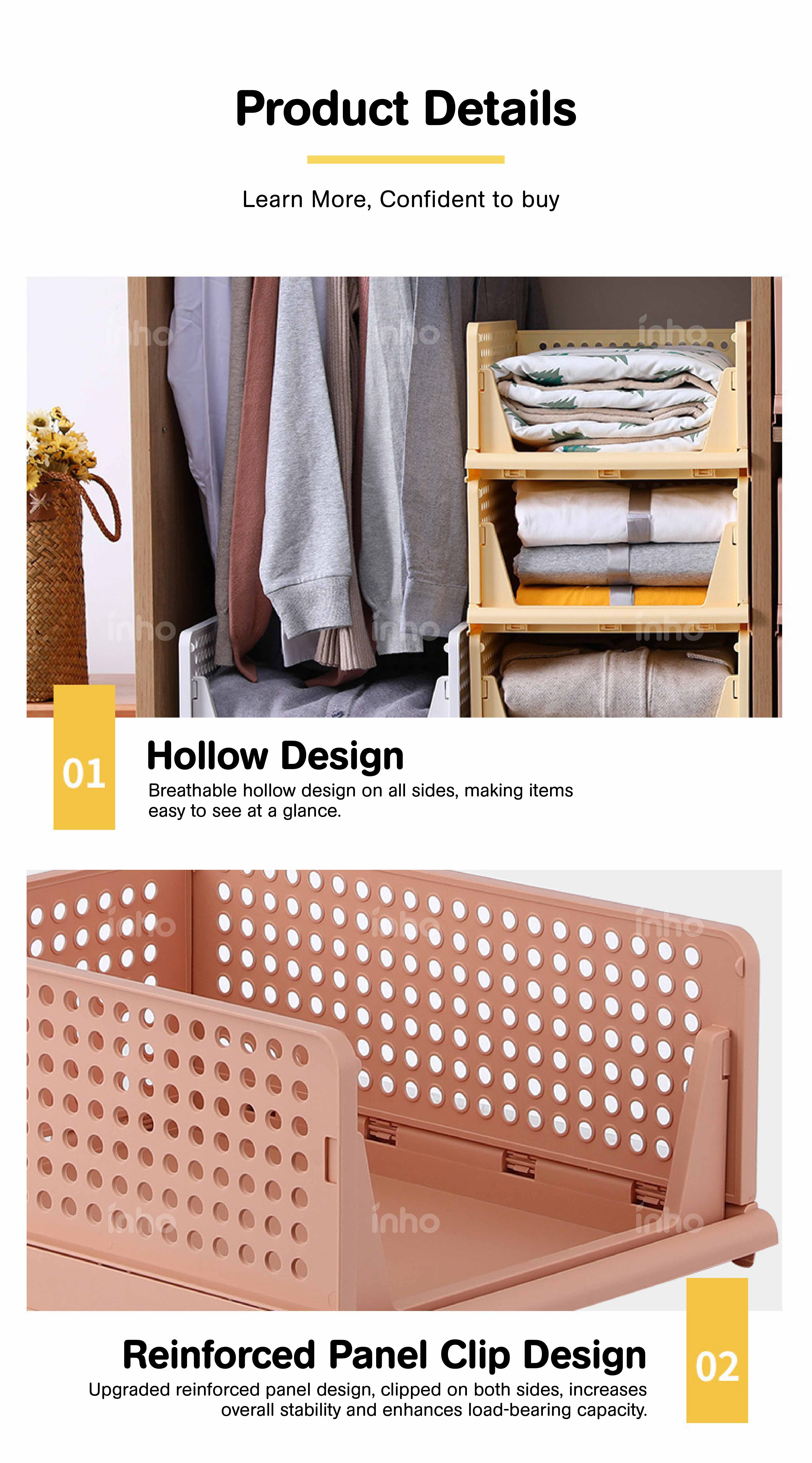 INHO Foldable Clothes Drawer Rack Stackable Layered Partition Storage ...