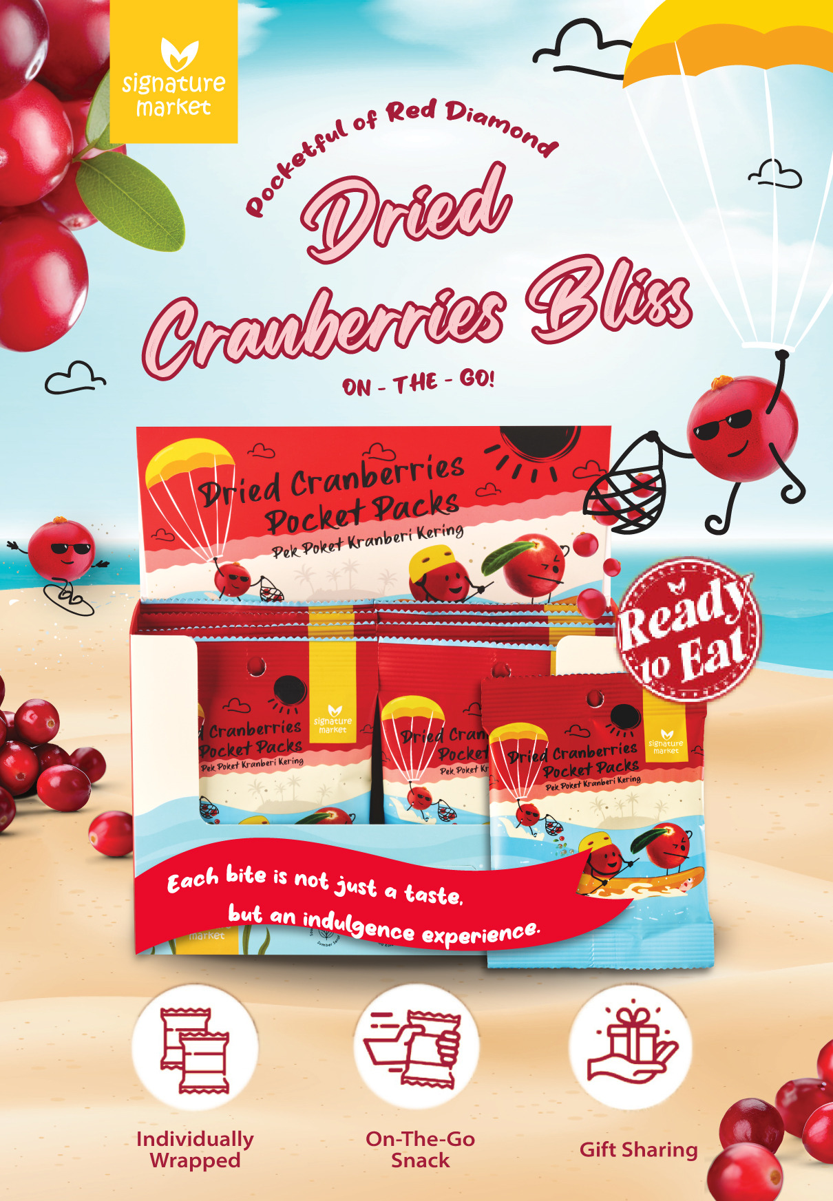 Signature Market Dried Cranberries Pocket Packs (25g x 8 sachets ...
