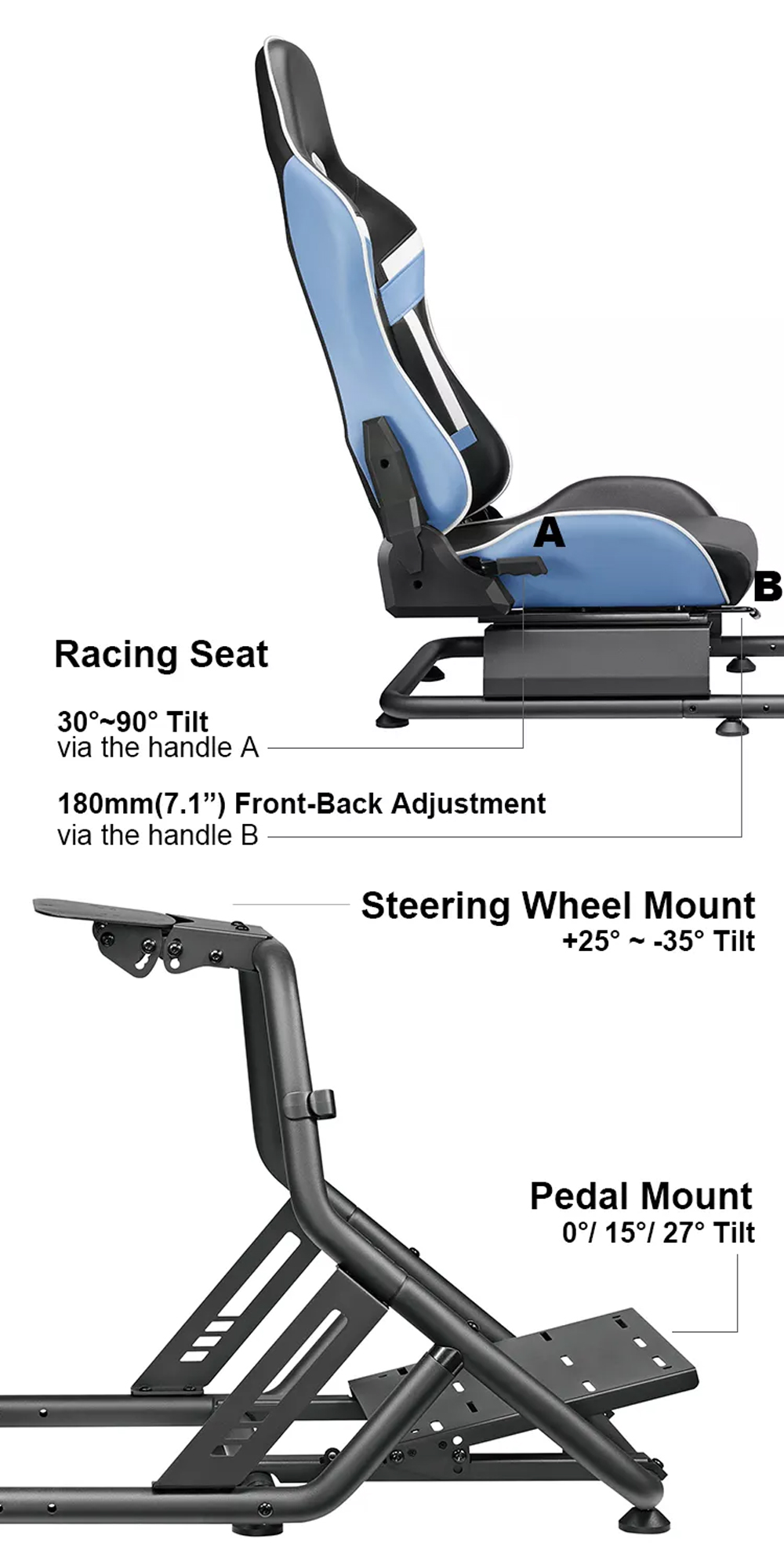 Brateck LRS09-BS01 Racing Simulator Gaming Cockpit with Steering Wheel ...