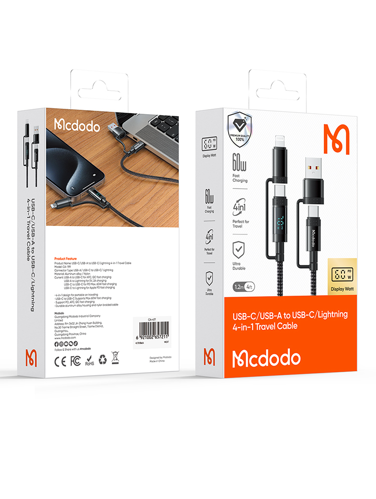 【1Yr Warranty】 MCDODO 4 in 1 Cable 60W PD USB Type-C L Data Cable Fast Charging CA 8070 1990 1 ...