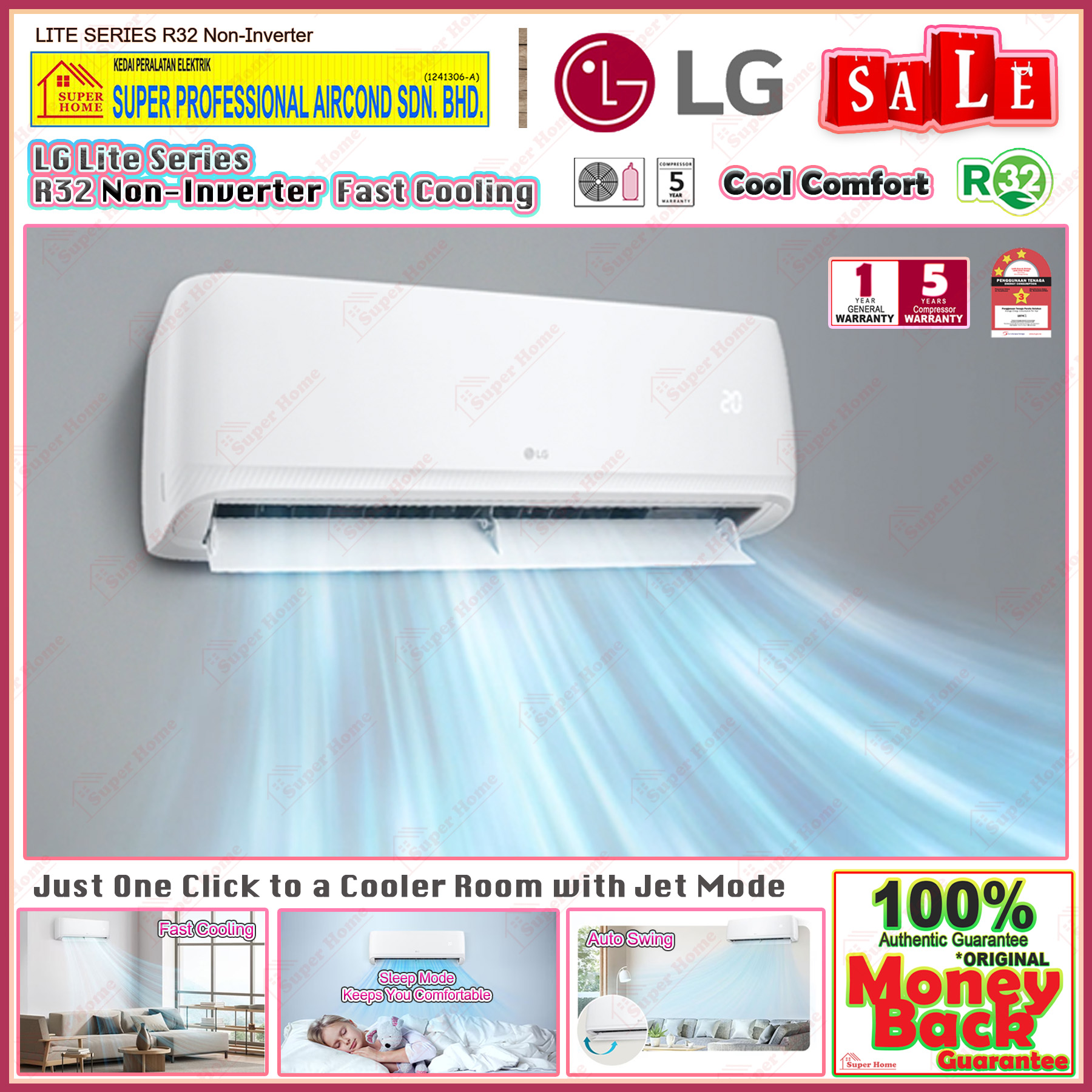 LG 1.0hp Non Inverter Air Conditioner S3-C09HZCAA Lite Series Air ...