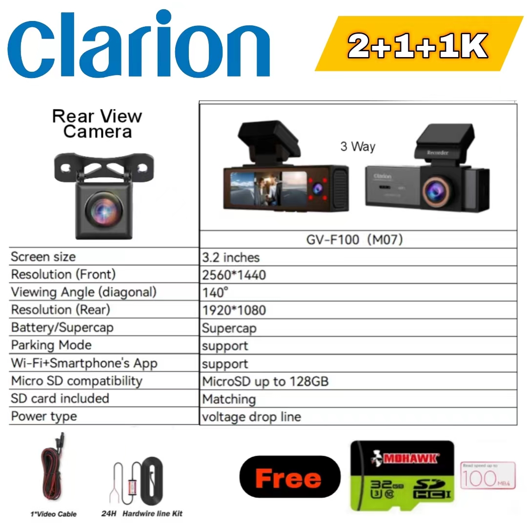 Clarion 4K Resolution Dash Cam Pro Front ,Cam Cabin View, Rear Cam view ...