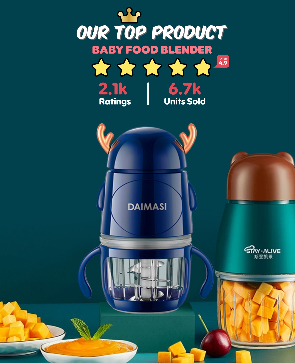 【6 MONTHS WARRANTY】Baby Food Blender Mini Baby Food Processor Chopper ...
