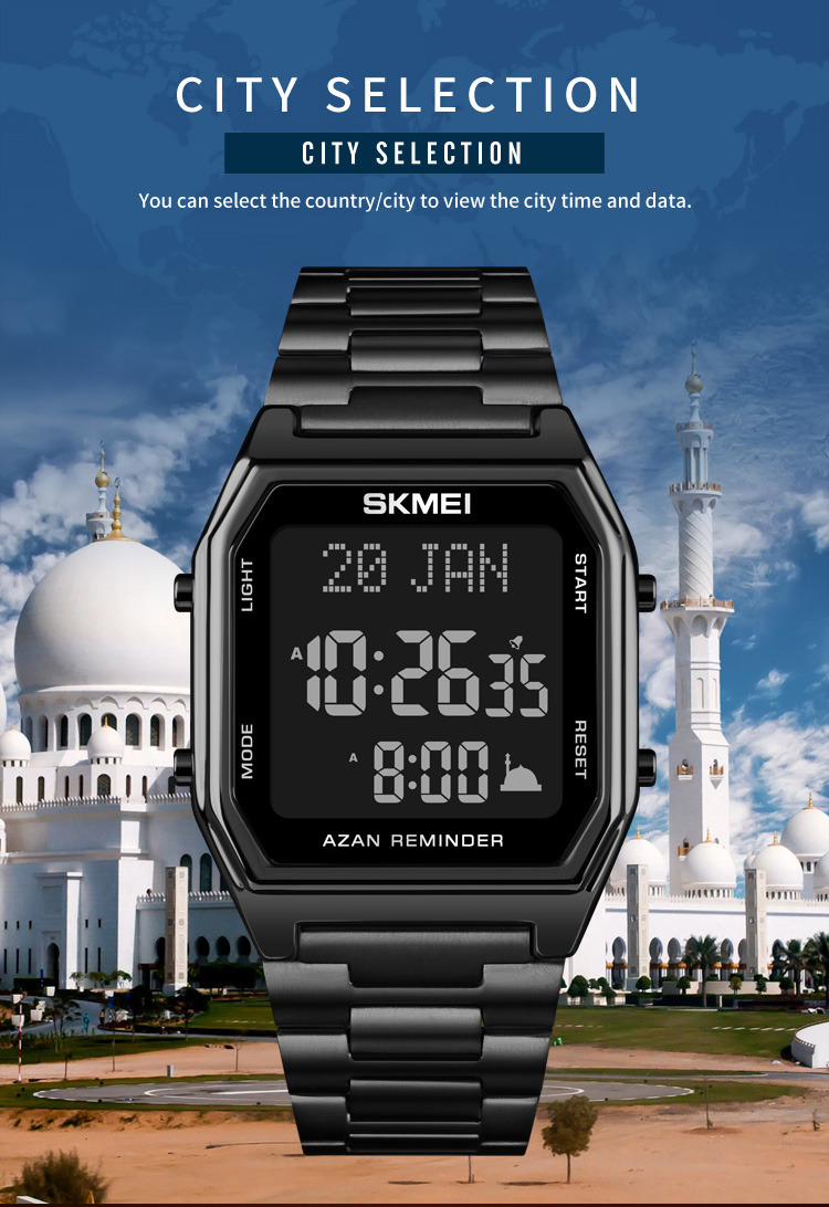 SKMEI 1763 Men Women Digital Islamic Qibla Direction Compass Azan for ...