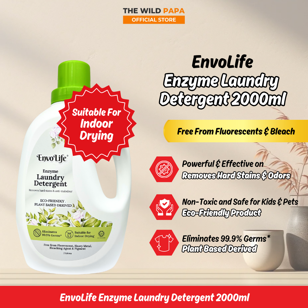 ENVOLIFE Enzyme Laundry Detergent 2L Plant-Based Detergent Removes Hard Stains & Anti-Malodour ...
